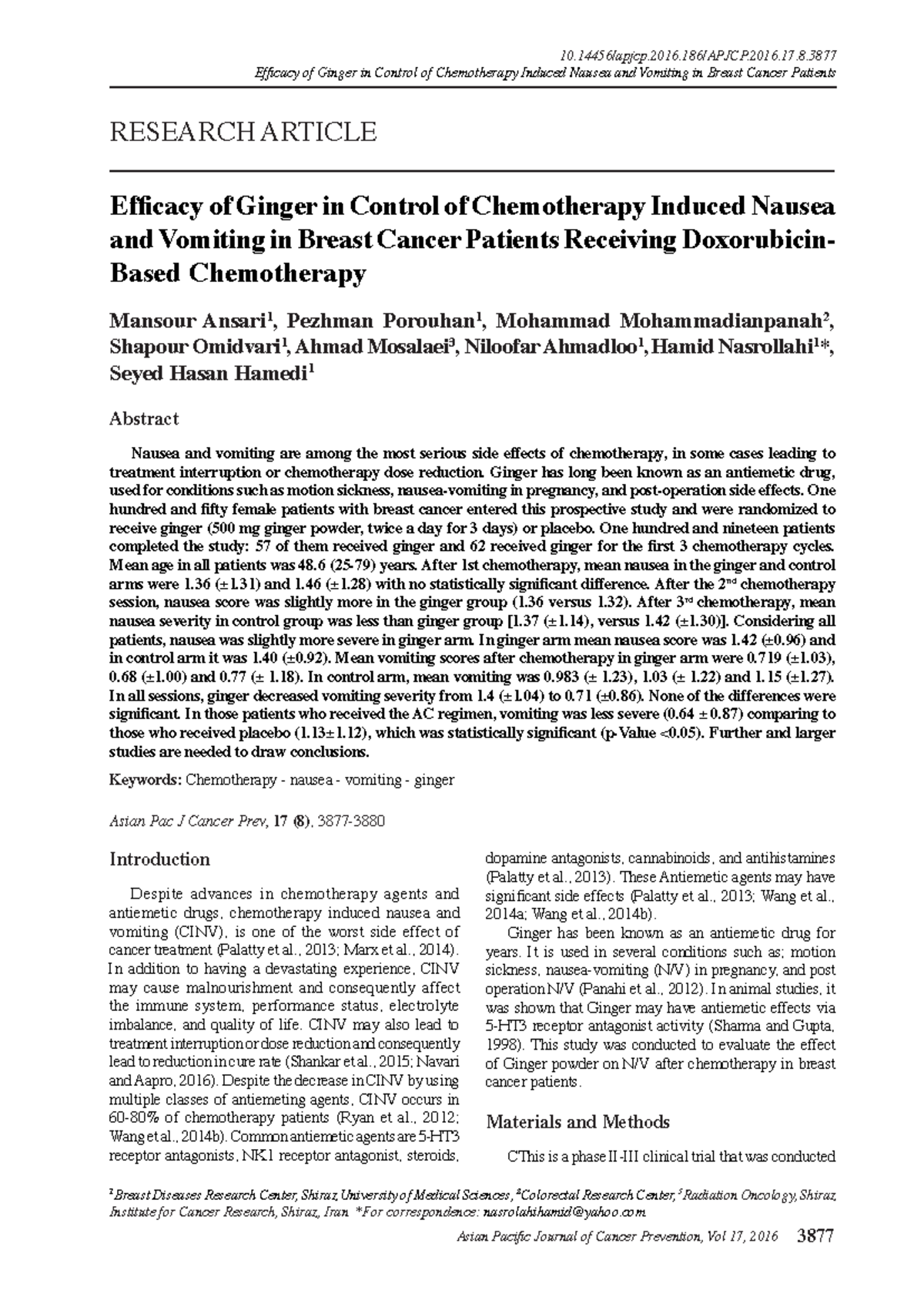 23-Efficacy of Ginger in Control of Chemotherapy Induced Nausea - - Studocu