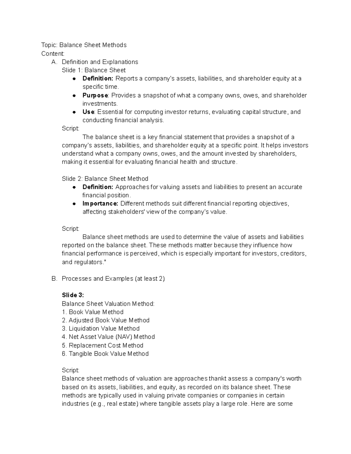 BS Methods - none - Topic: Balance Sheet Methods Content: A. Definition ...
