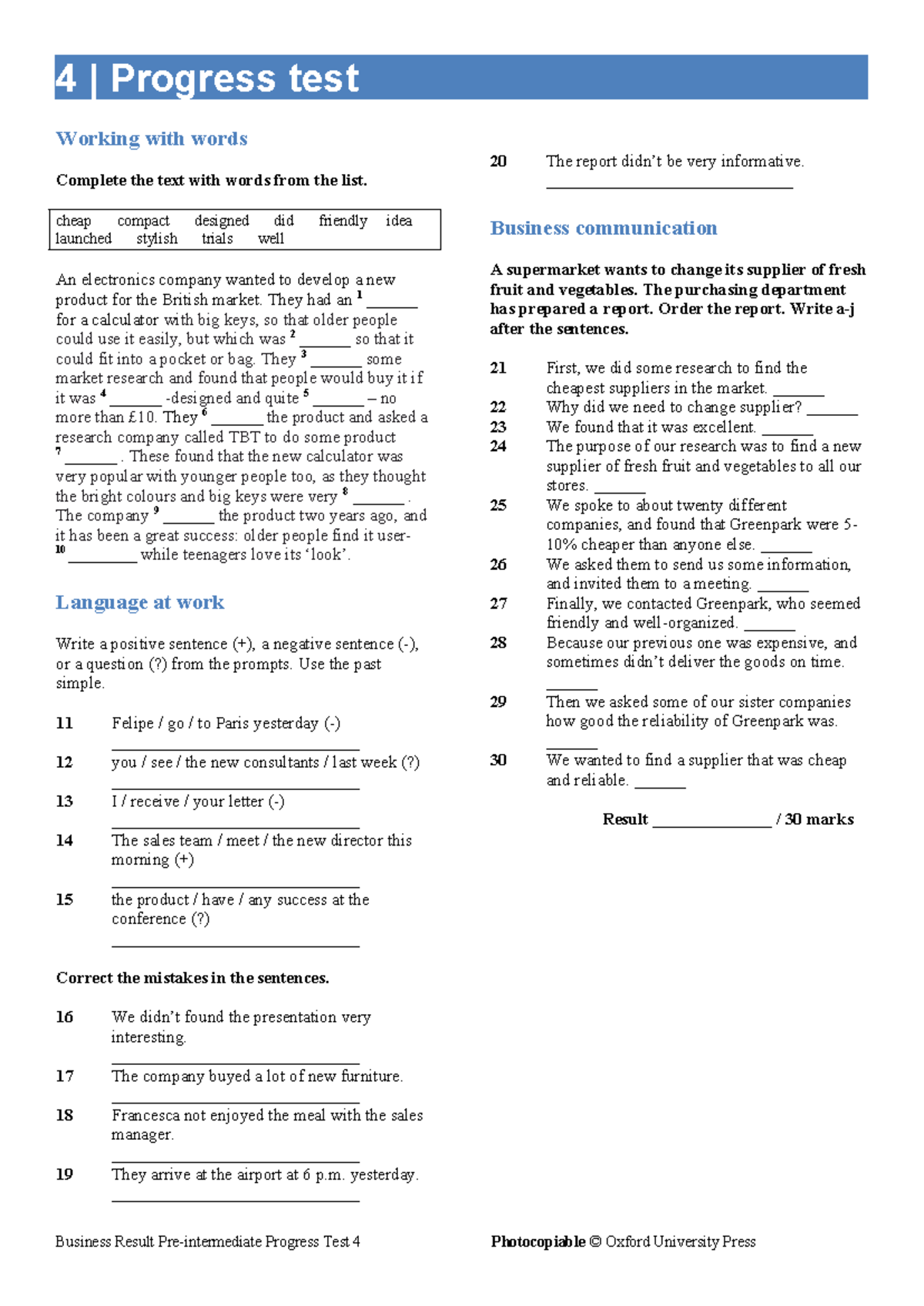 Brpreintprogresstest 4jp - 4 | Progress test Working with words ...