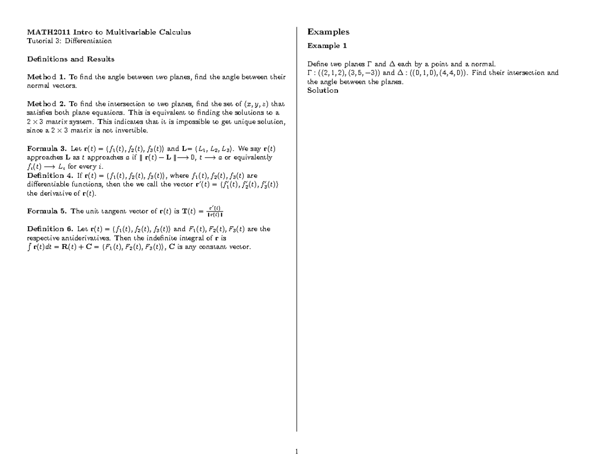 T03-Differentiation - Dave Au - Examples MATH2011 Intro to Multivariable Calculus Tutorial 3 ...