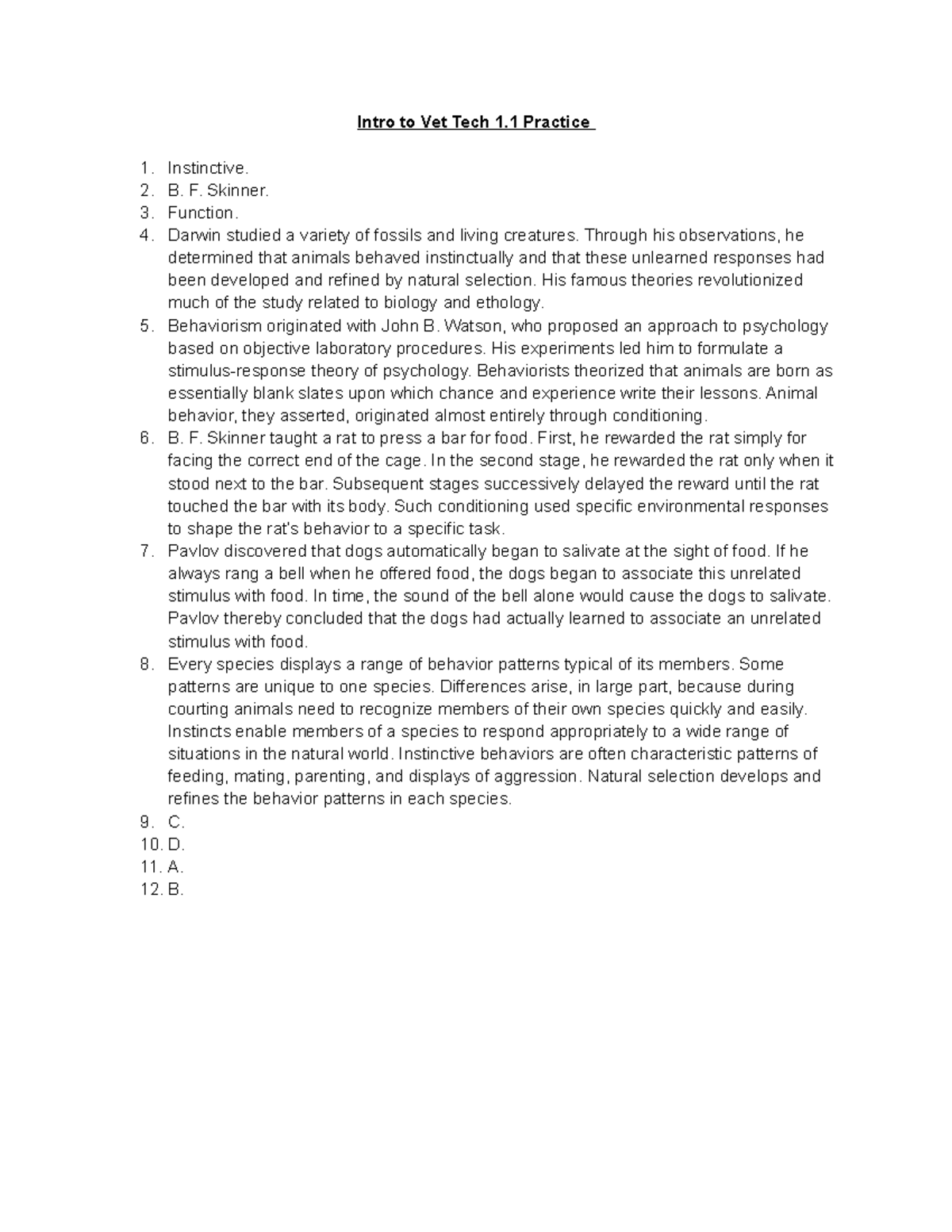 Intro to Vet Tech 1.1 Practice - Intro to Vet Tech 1 Practice ...