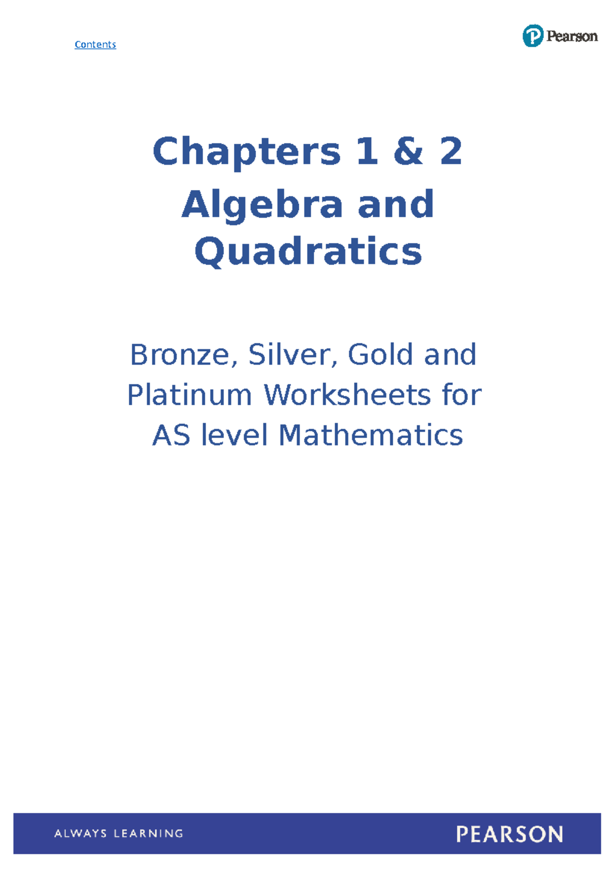 Pure Chapter 01 and 02 Algebra and Quadratics BSG Worksheet - Chapters ...