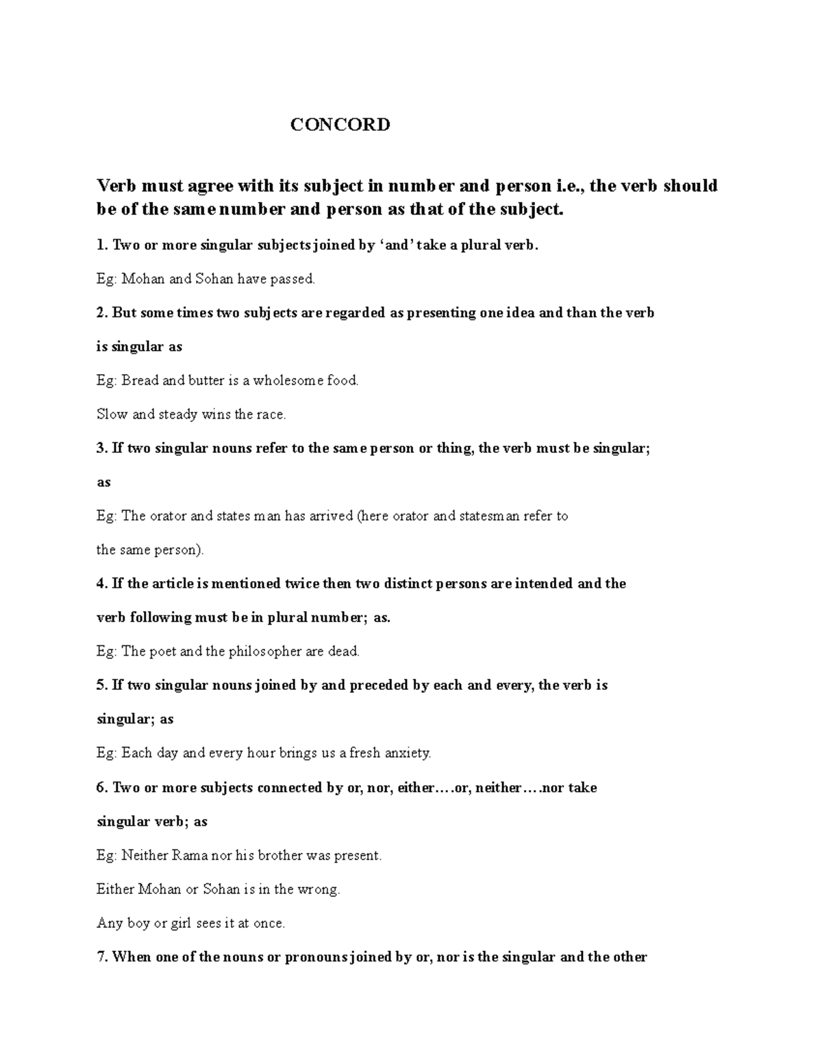 Concord notes detailed - CONCORD Verb must agree with its subject in ...