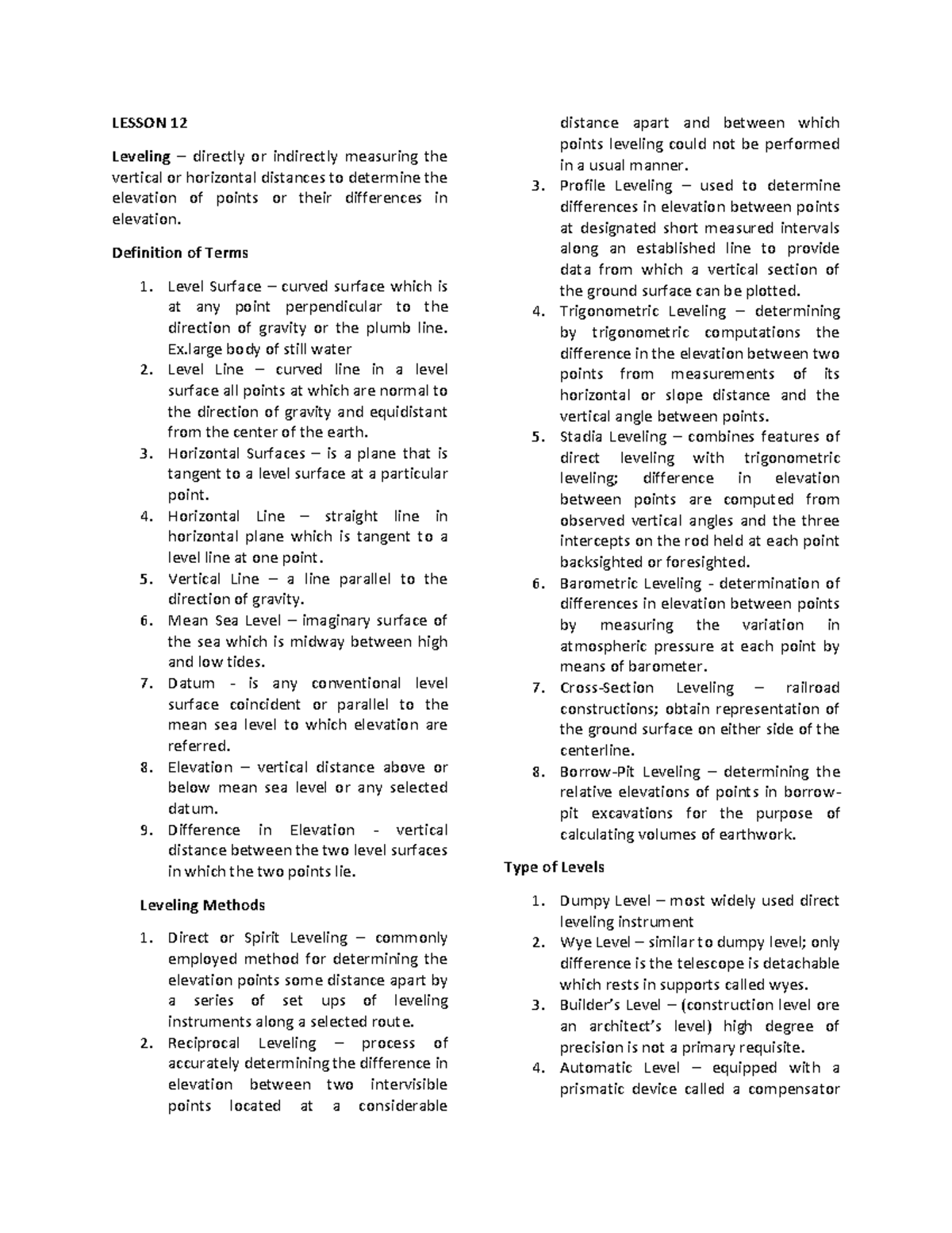Surveying Reviewer - Topics include: Leveling Leveling Rods Leveling ...