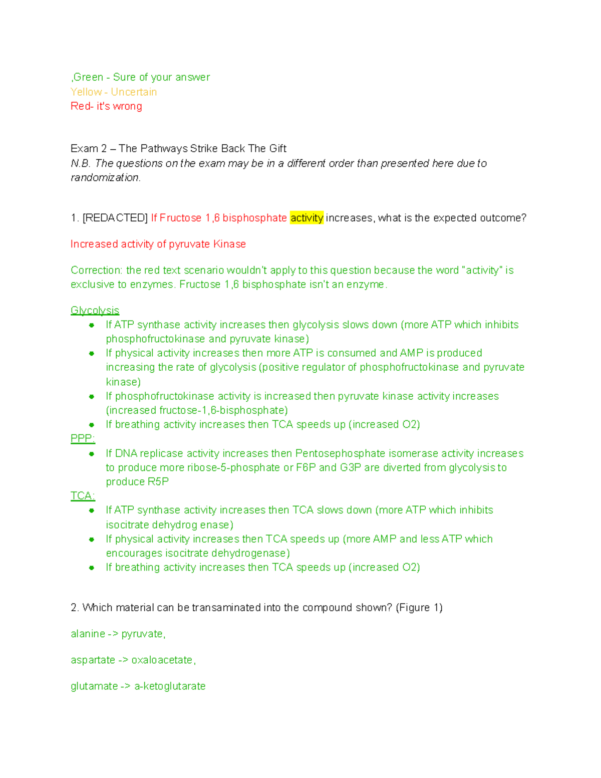 Exam 2 – The Pathways Strike Back The Gift - ,Green - Sure of your ...