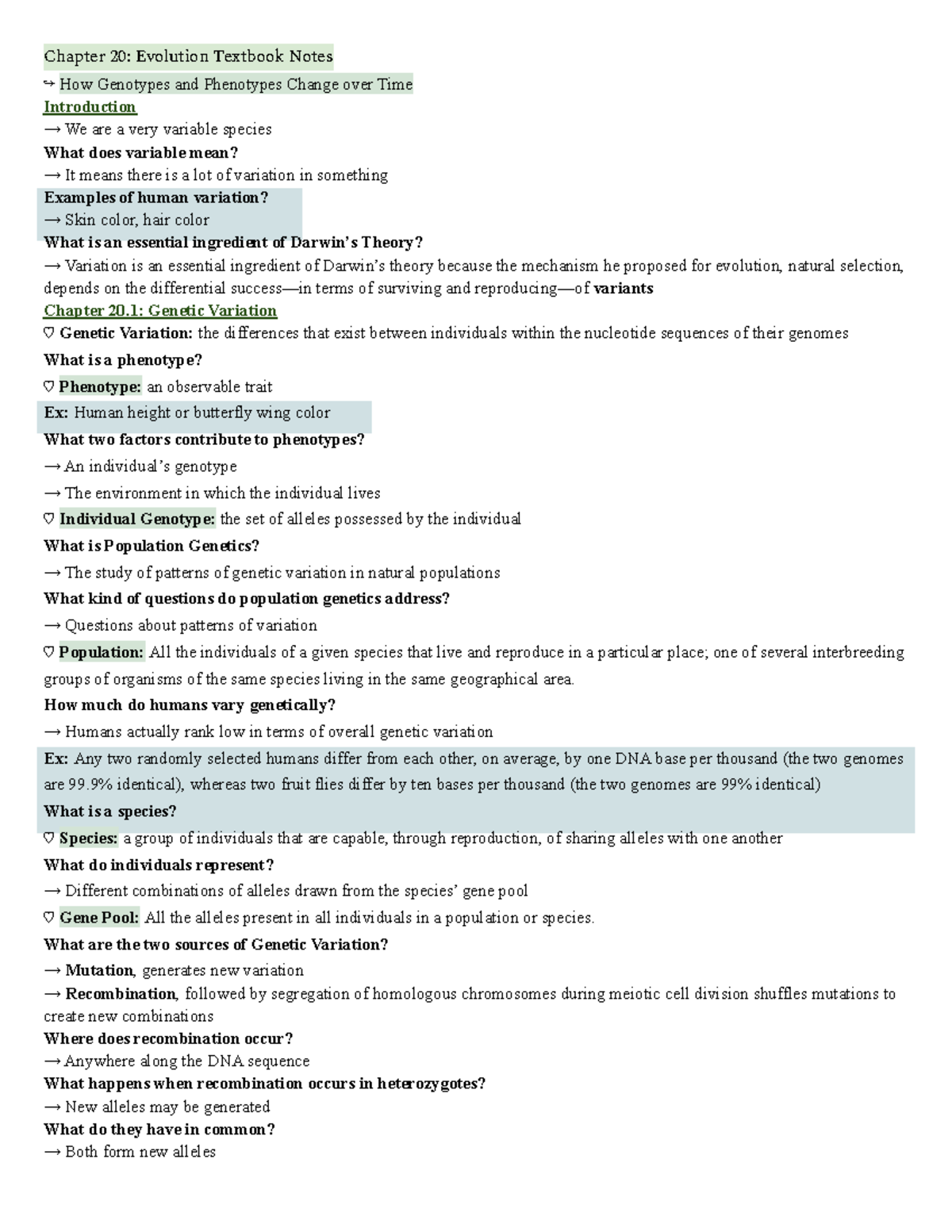 Biology Chapter 20 Study Guide - Chapter 20: Evolution Textbook Notes ↪ ...