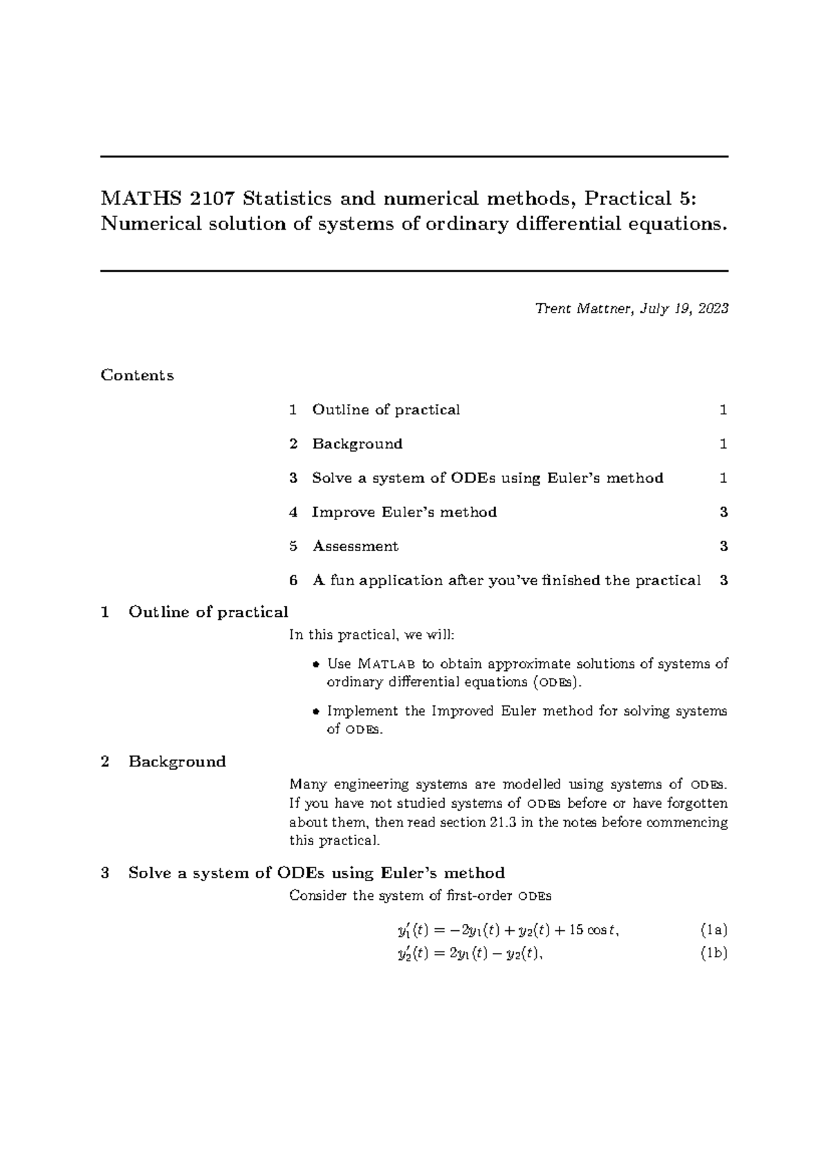 SNMP5 - practical 5 - MATHS 2107 Statistics and numerical methods, Practical 5: Numerical ...