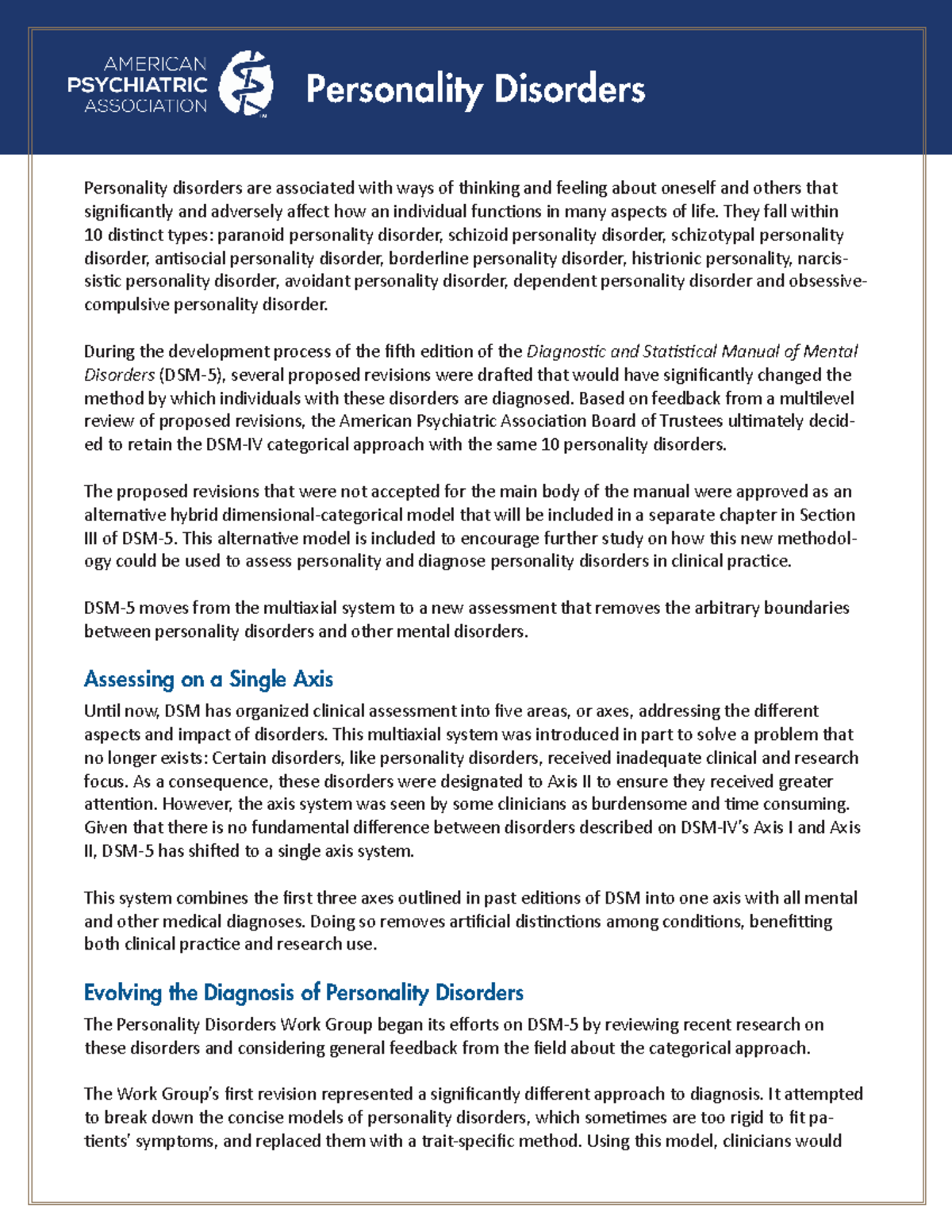 APA DSM-5-Personality-Disorder - Personality Disorders Personality ...