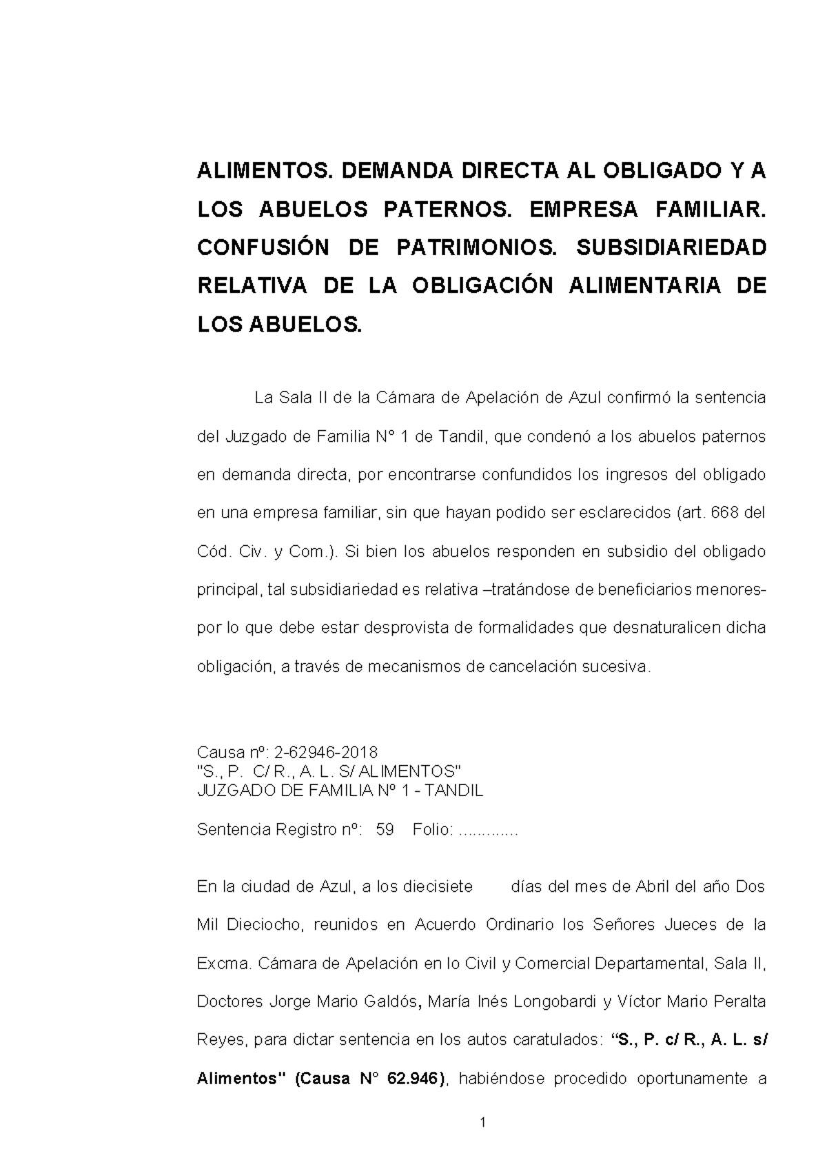 S.-P.C-R.-A.-L.-S- Alimentos - ALIMENTOS. DEMANDA DIRECTA AL OBLIGADO Y ...