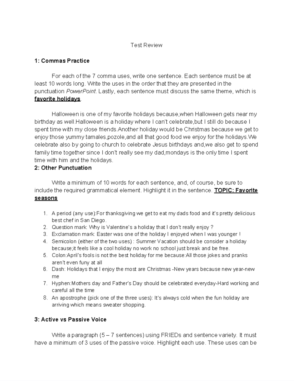 ENG 1103 Test Review 1 - Test Review 1: Commas Practice For each of the ...