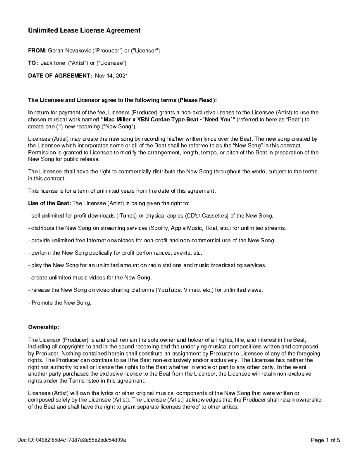 Beat lease - Making stuff - Unlimited Lease License Agreement FROM ...