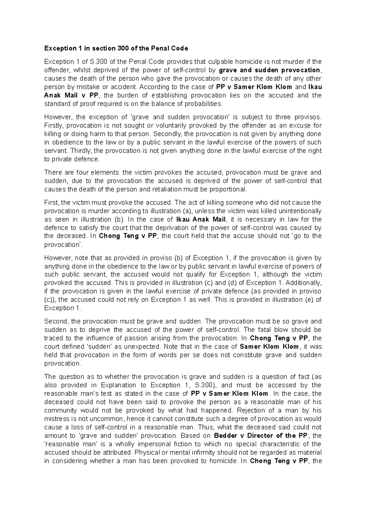 Exception 1 in S.300 of the Penal Code - Exception 1 in section 300 of ...