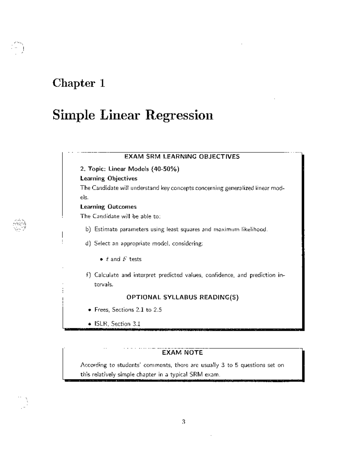 Chapter 01 Simple Linear Regression - Chapter 1 Simple Linear Regression EXAM SRM LEARNING - Studocu