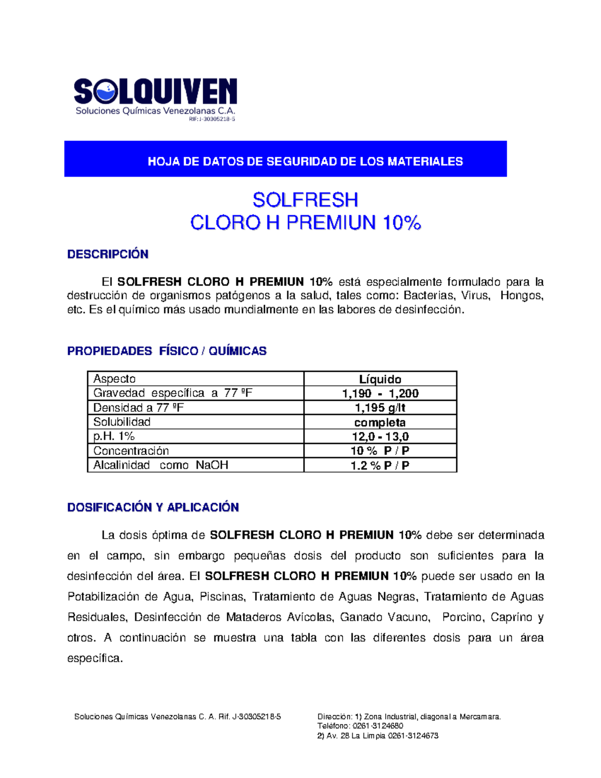 Cloro Premium Solquiven - [Escribir texto] Soluciones Químicas ...