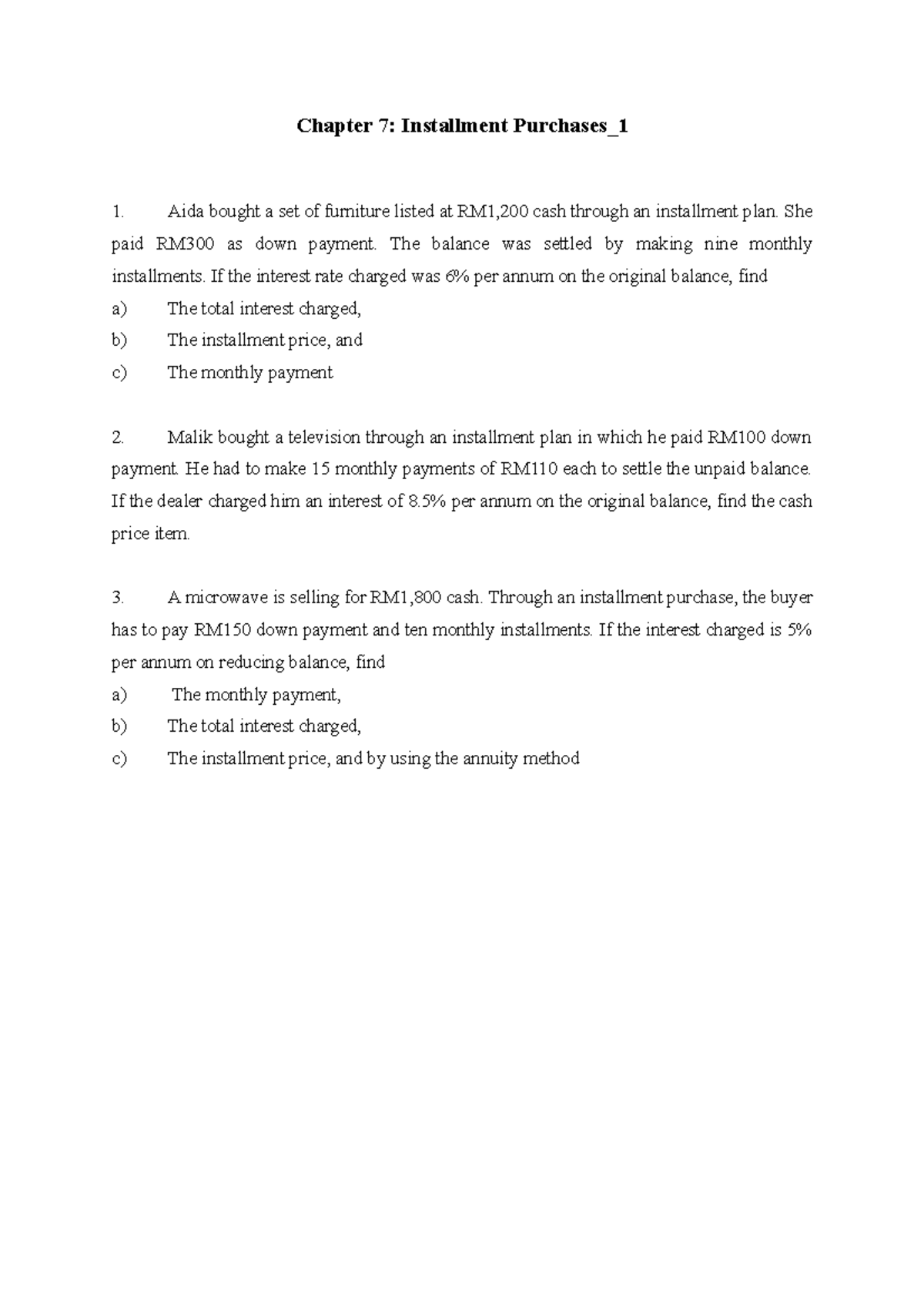 business maths tuto - Chapter 7: Installment Purchases_ Aida bought a ...