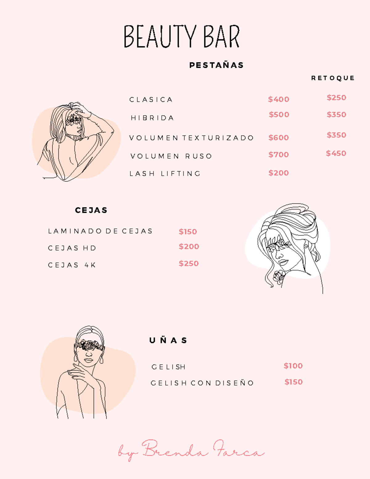 Menu beauty baaar - Costos - BEAUTY BAR by Brenda Farca P E S T A Ñ A S ...