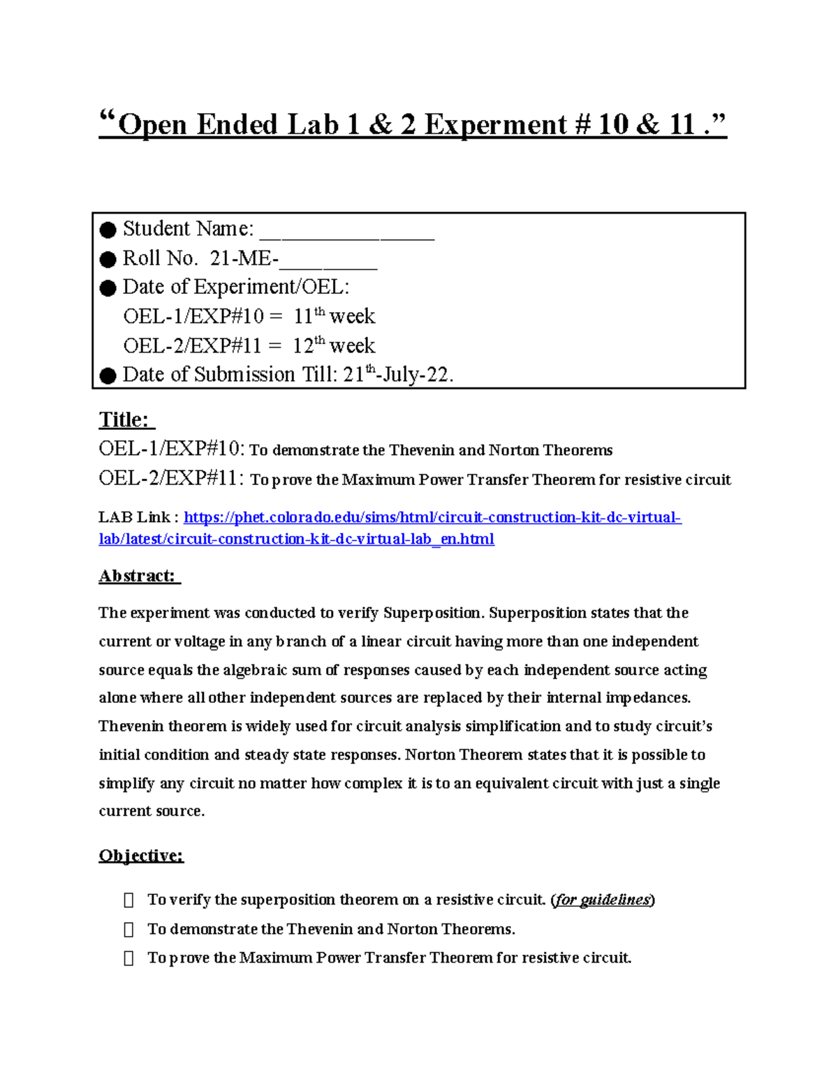 21-ME-105 - It is practical of Course Electrical engineering - “ Open ...