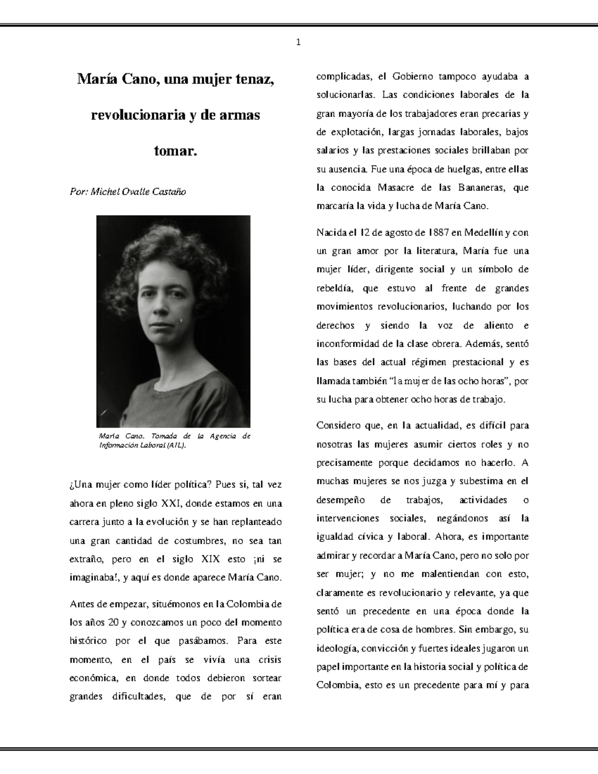 María Cano, una mujer tenaz, revolucionaria y de armas tomar - Por ...