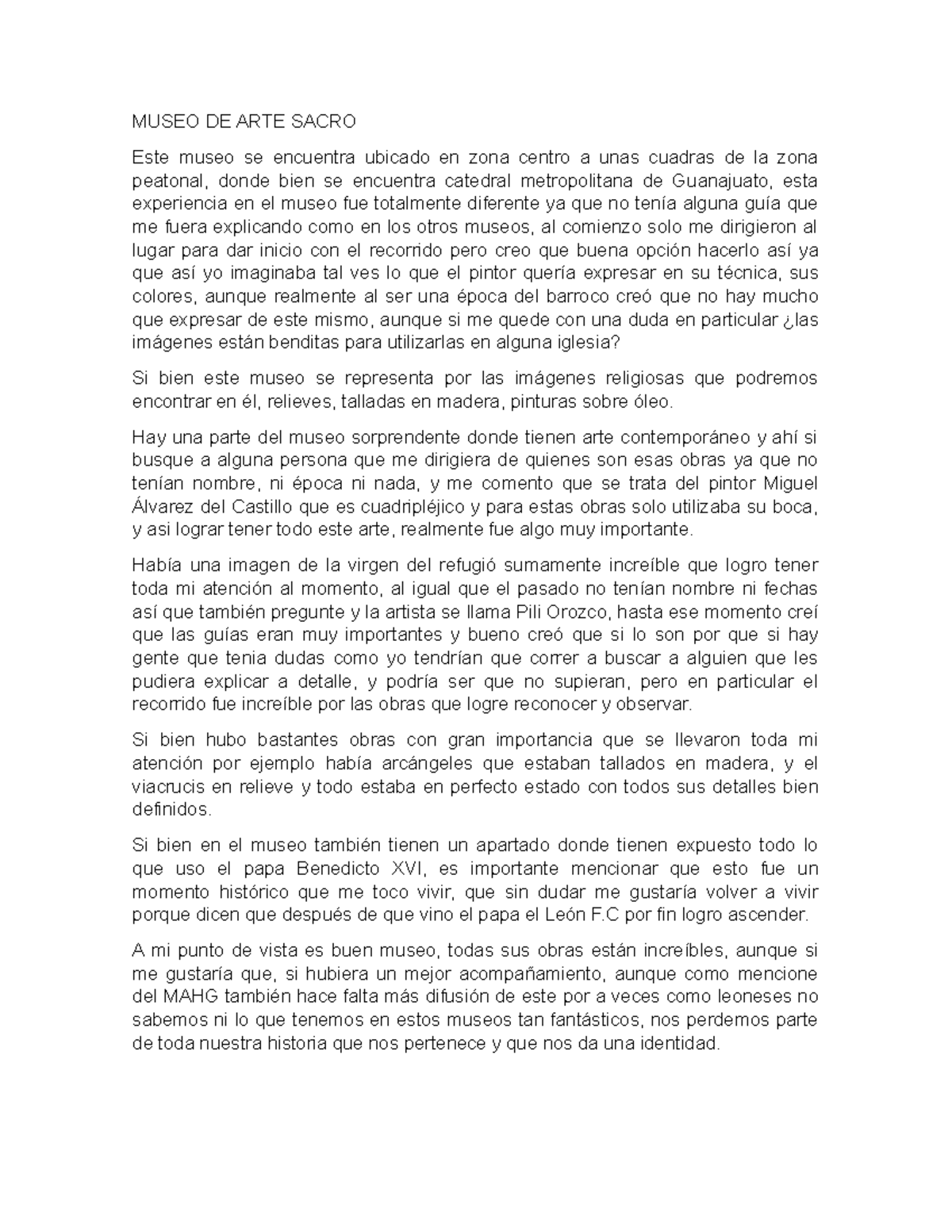 Museo DE ARTE Sacro - ENSAYO CON REDACCIÓN PARA CRÉDITOS CULTURALES ...