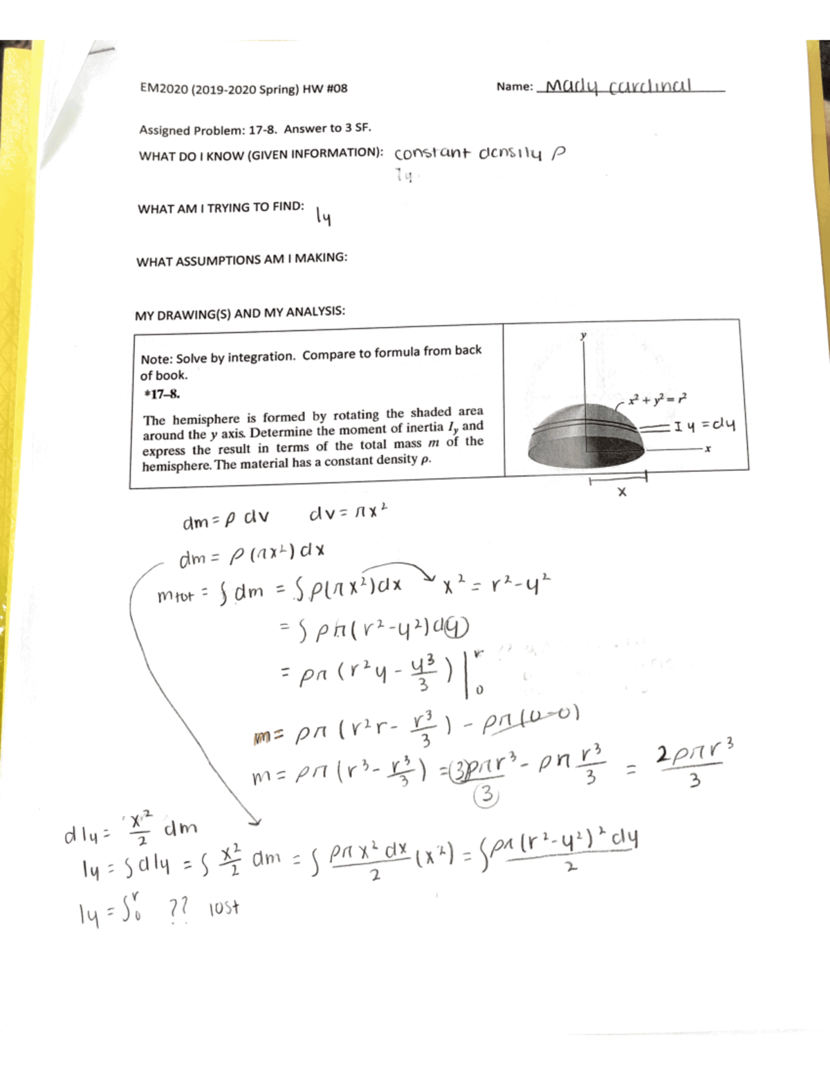 HW 10 - Homework - EM2020 Spring) HW Name: Mady carcinal Assigned ...