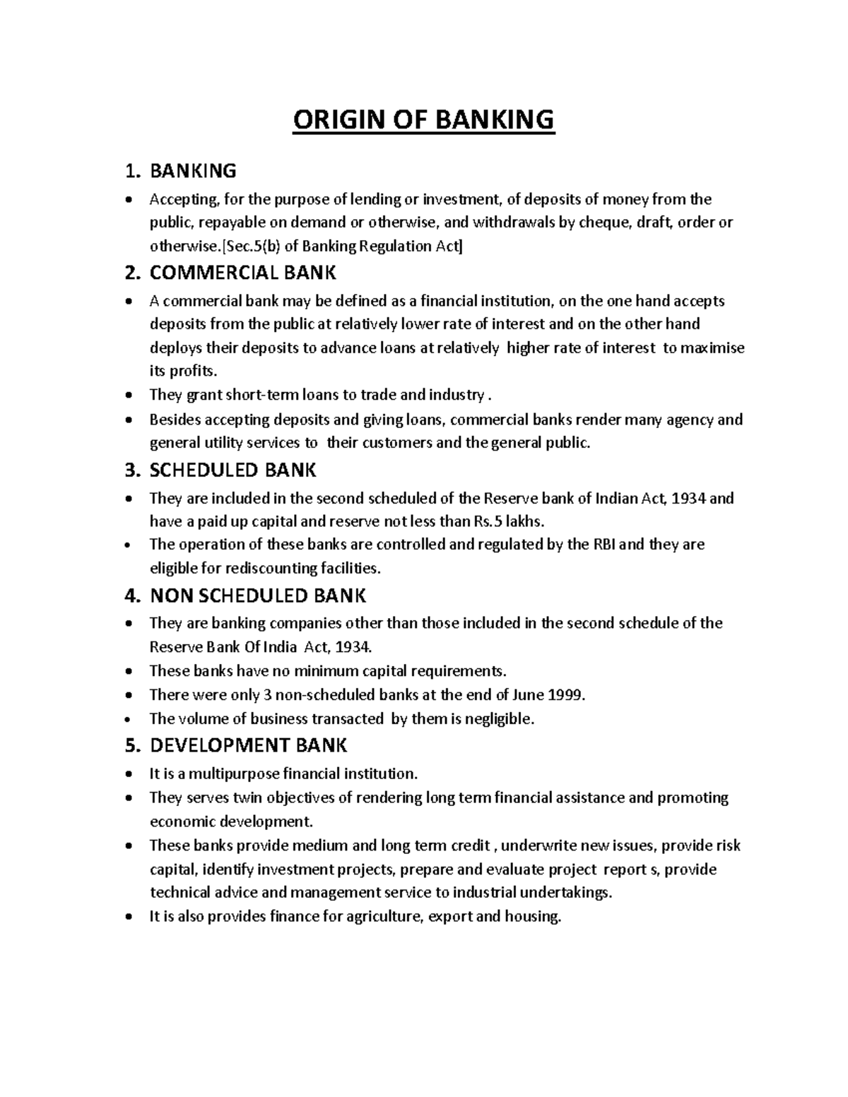 1 - useful - ORIGIN OF BANKING 1. BANKING Accepting, for the purpose of ...