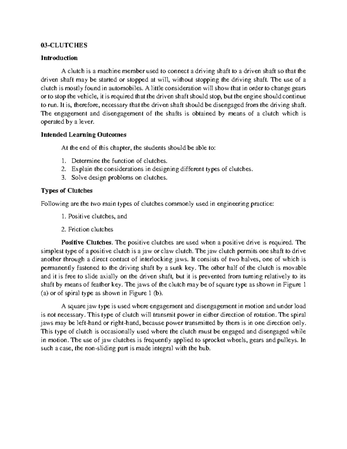 03- Clutches - 03-CLUTCHES Introduction A clutch is a machine member ...