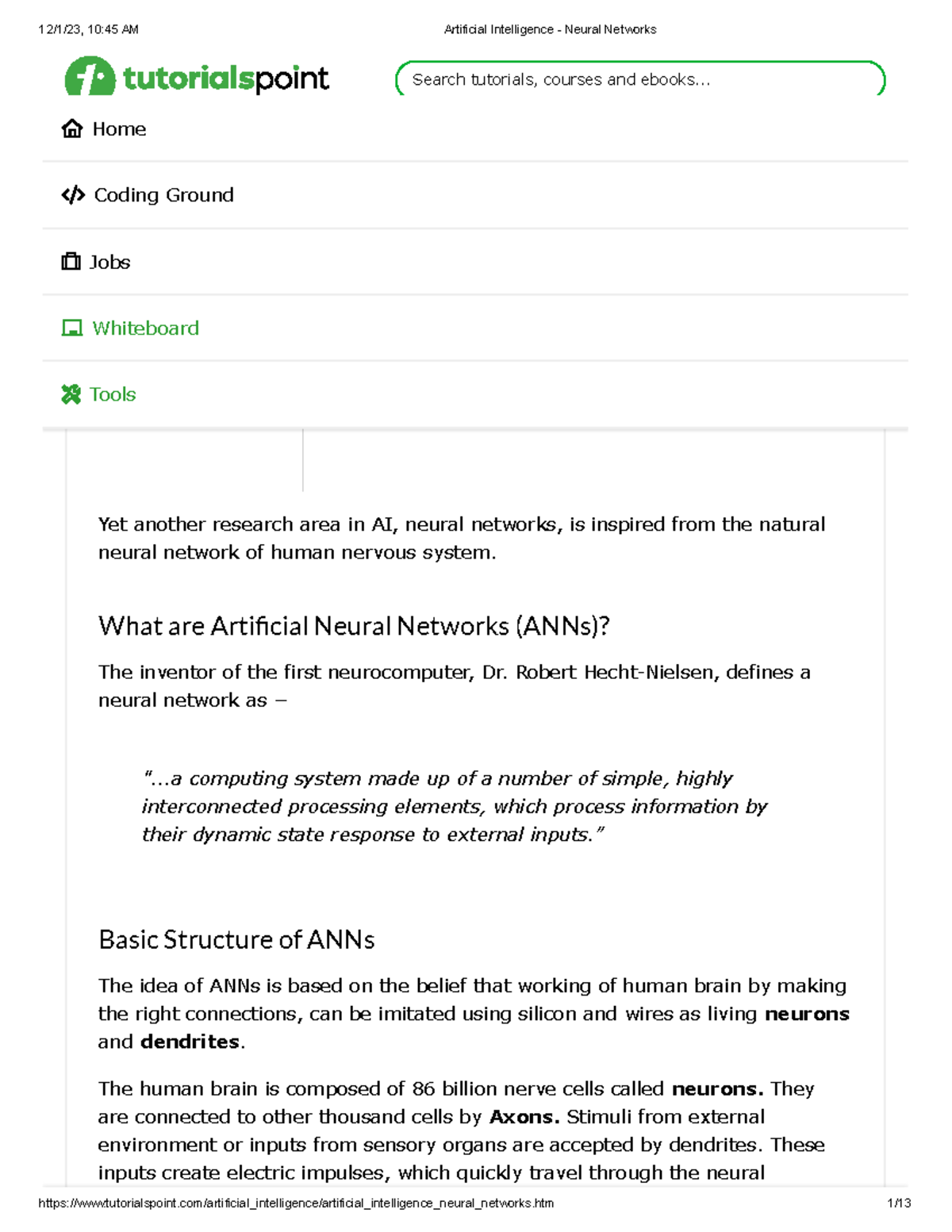 Neural Networks Notes Menu Login Html Css Javascript Sql Python Java C C Articial