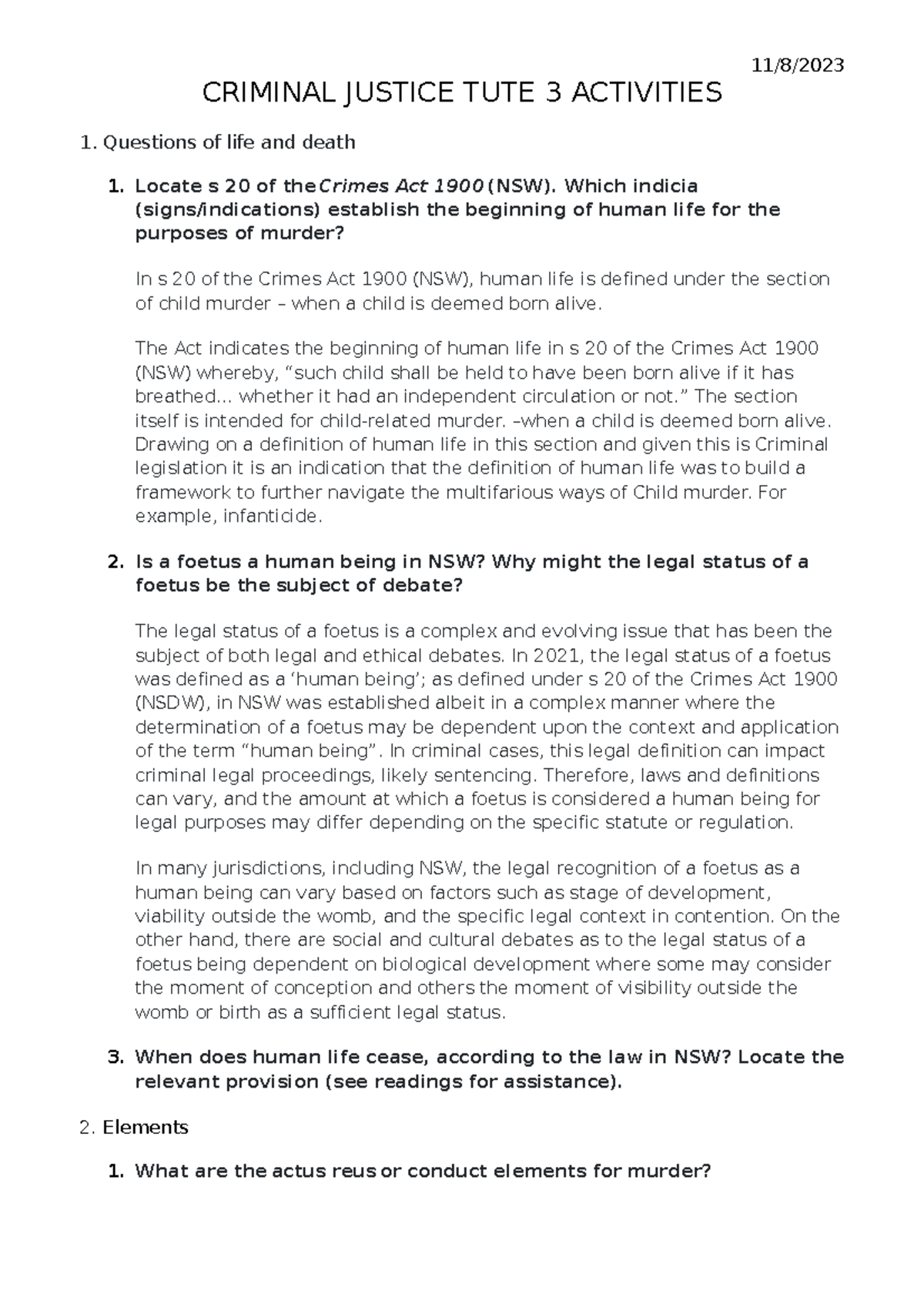 WK 3 TUTE WORK - tute work - 11/8/ CRIMINAL JUSTICE TUTE 3 ACTIVITIES ...