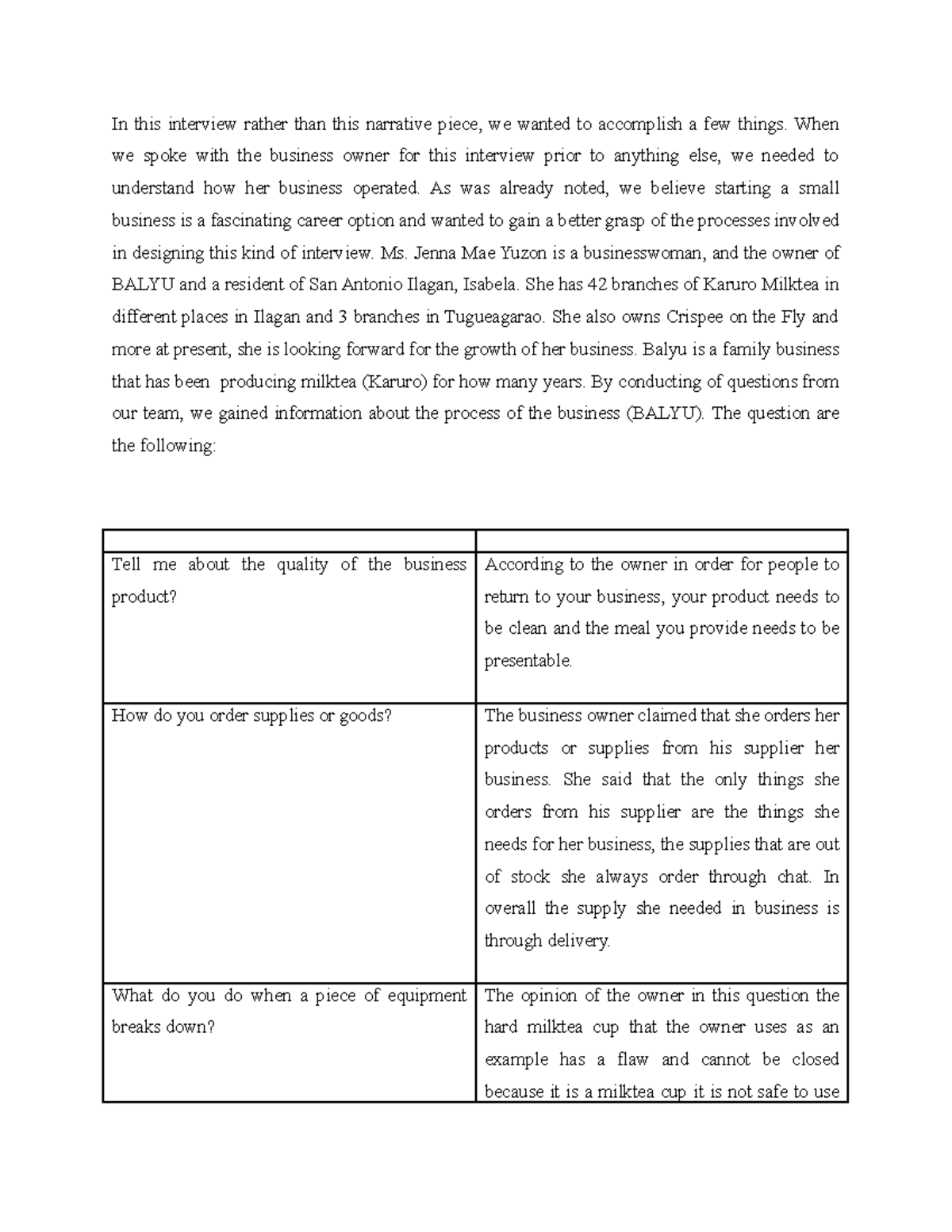 A11AAGroup 2-Process-Understandingn - In this interview rather than ...