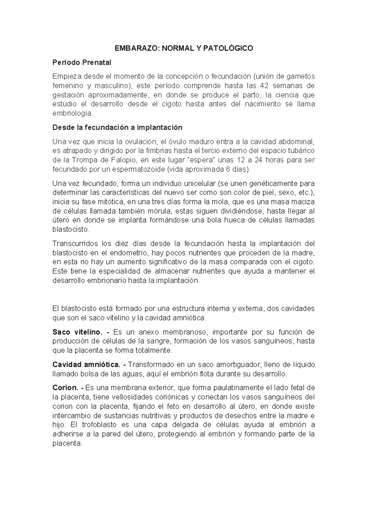 Embarazo Normal Y Patologico - EMBARAZO: NORMAL Y PATOLÓGICO Período ...