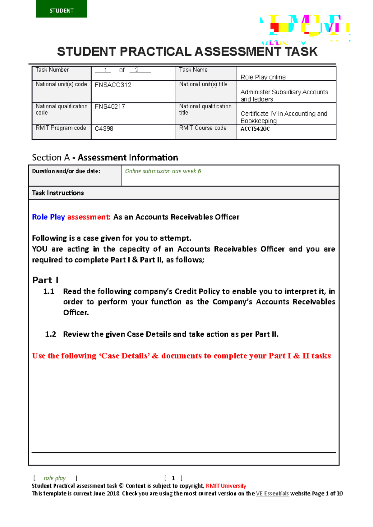 Fnsacc 312 Role play assesment Final-2 - STUDENT PRACTICAL ASSESSMENT ...