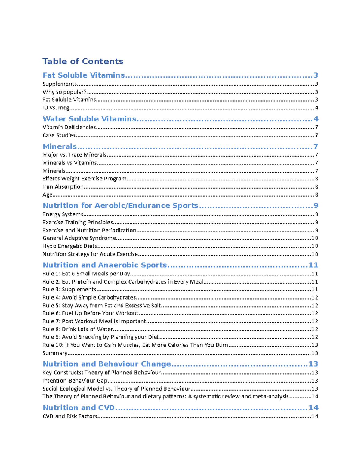 Final Notes - Table of Contents Fat Soluble - Studocu