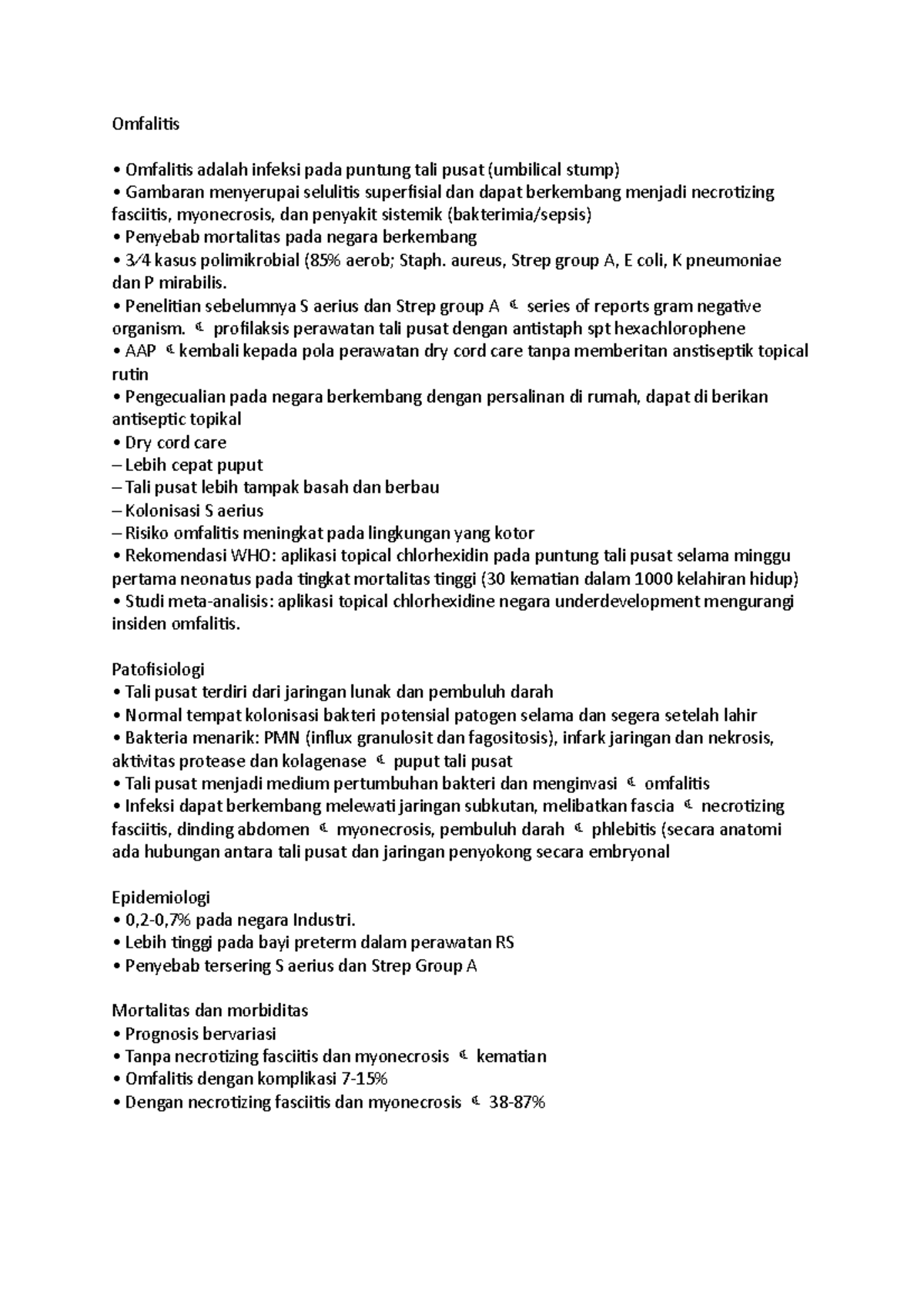 Omfalitis - notes - Omfalitis Omfalitis adalah infeksi pada puntung ...