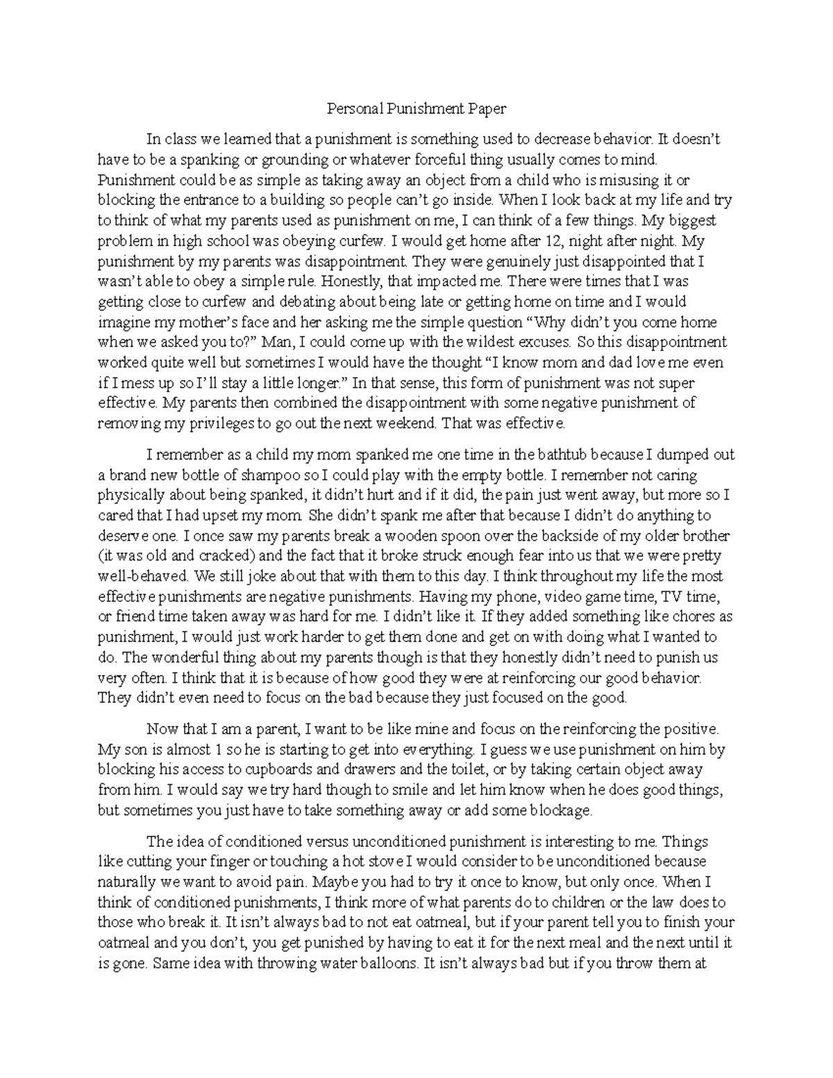 Personal Punishment Paper - It doesn’t have to be a spanking or ...