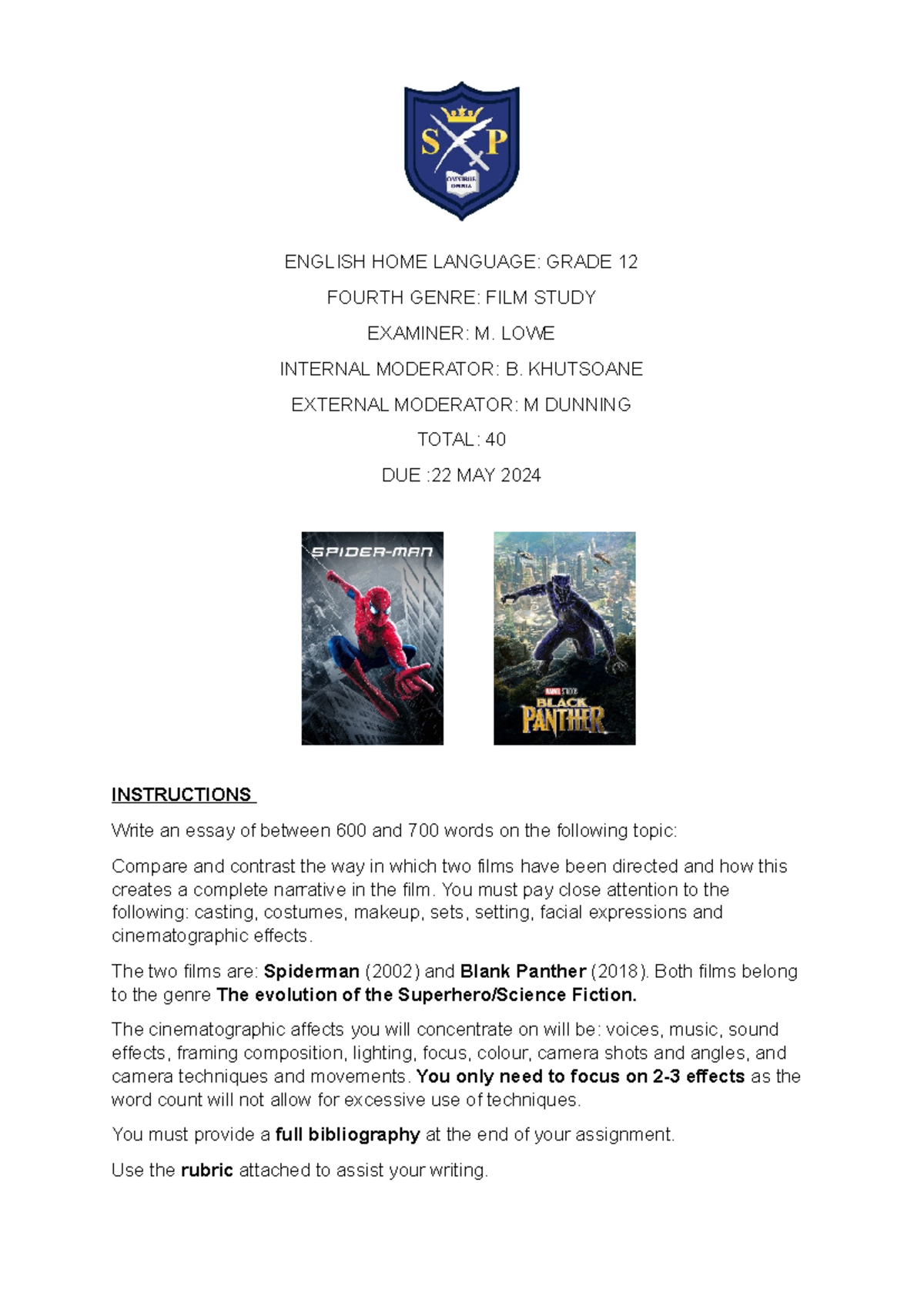 Film study task 1 Moderated - ENGLISH HOME LANGUAGE: GRADE 12 FOURTH ...