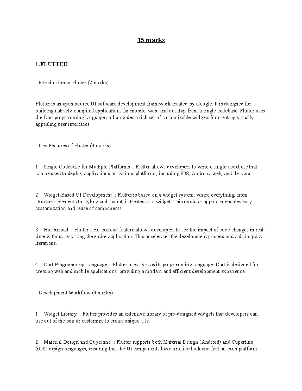 15 marks AD - APP DEVELOPMENT - 15 marks 1 Introduction to Flutter (2 ...