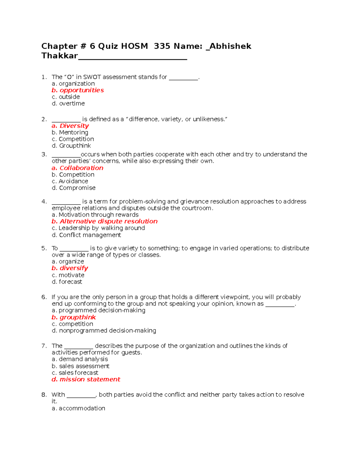Chapter 6 Quiz HOSM 335 - Studocu