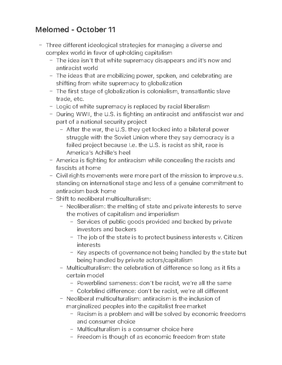 Melomed - October 11 - notes for this class ...