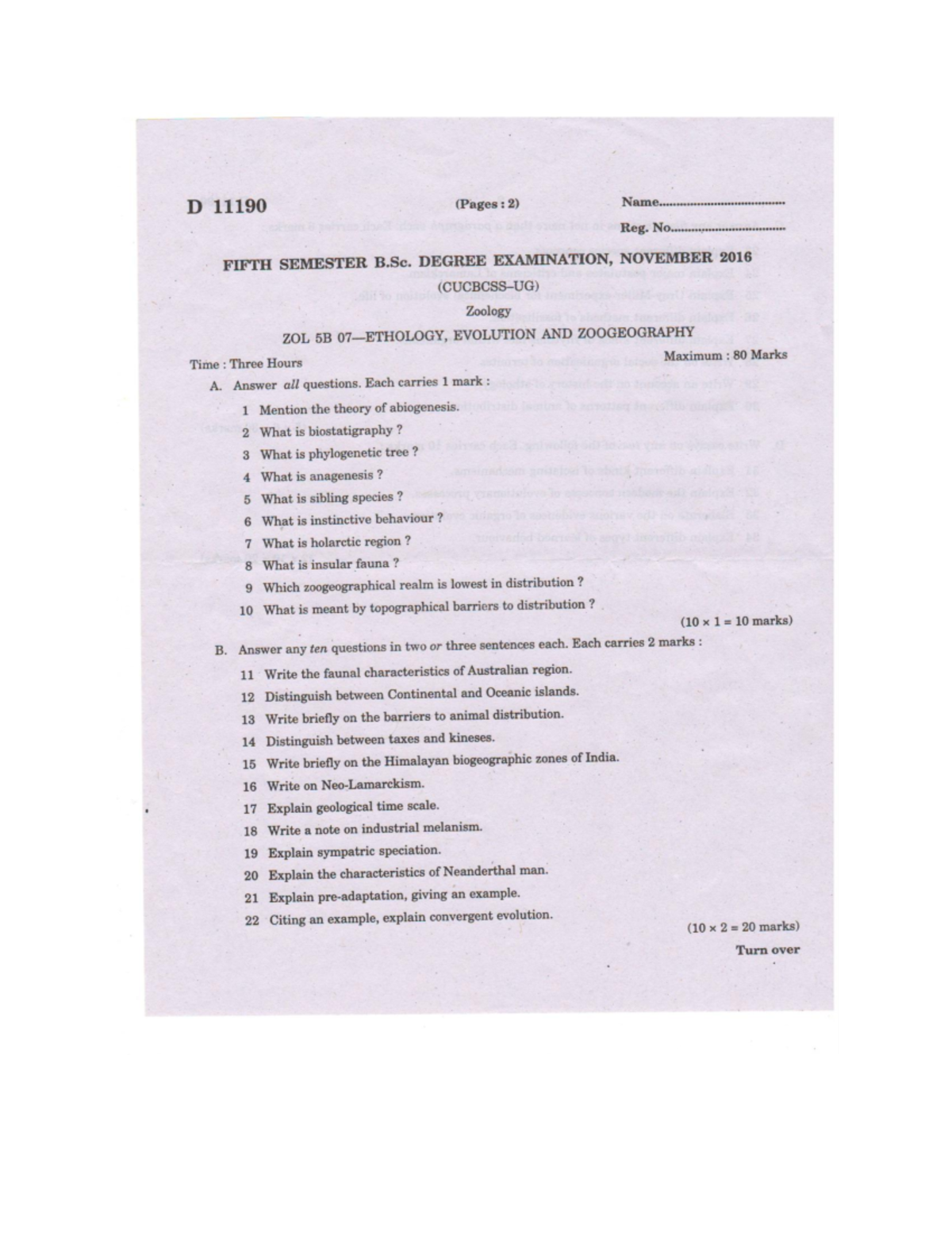 Ethology, Evolution AND Zoogeography - 16 NOV - Bsc zoology - Studocu