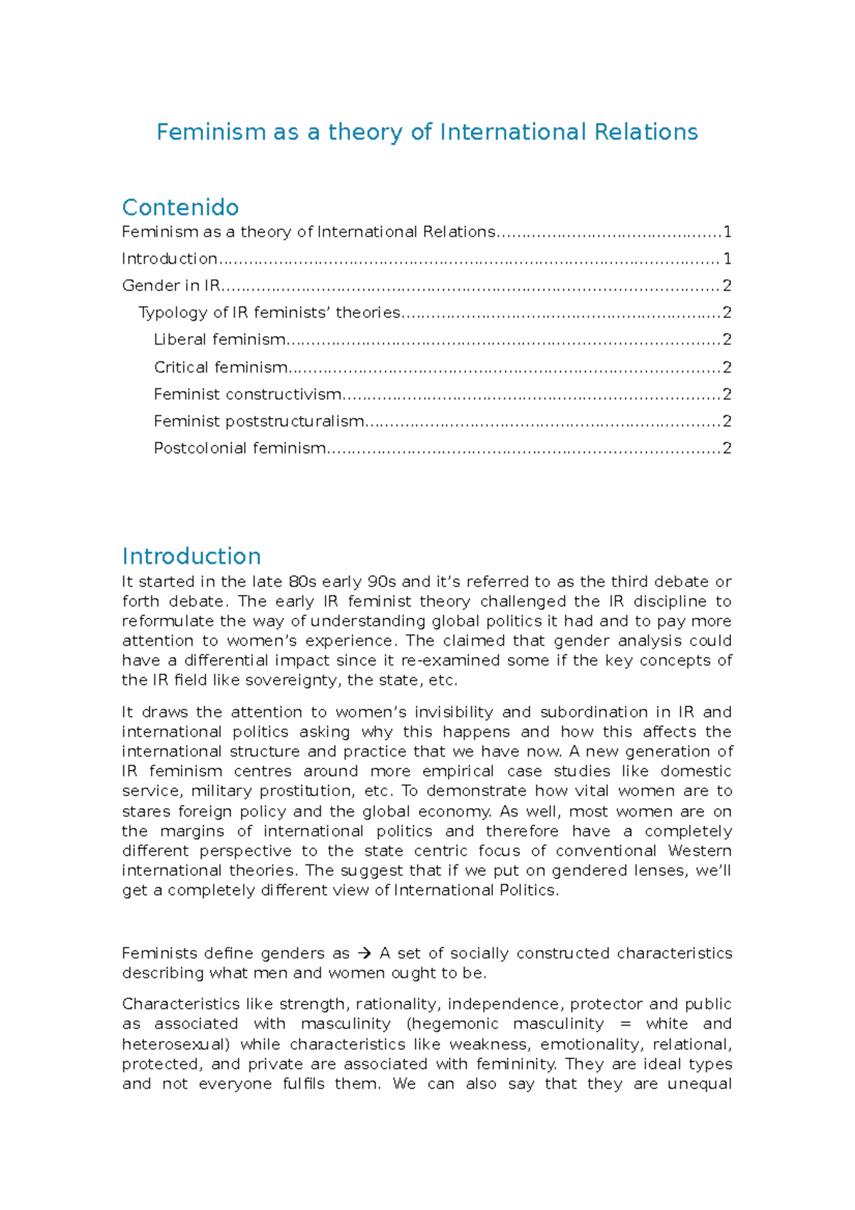 Feminism as a theory of International Relations AND HISTORY - Feminism ...