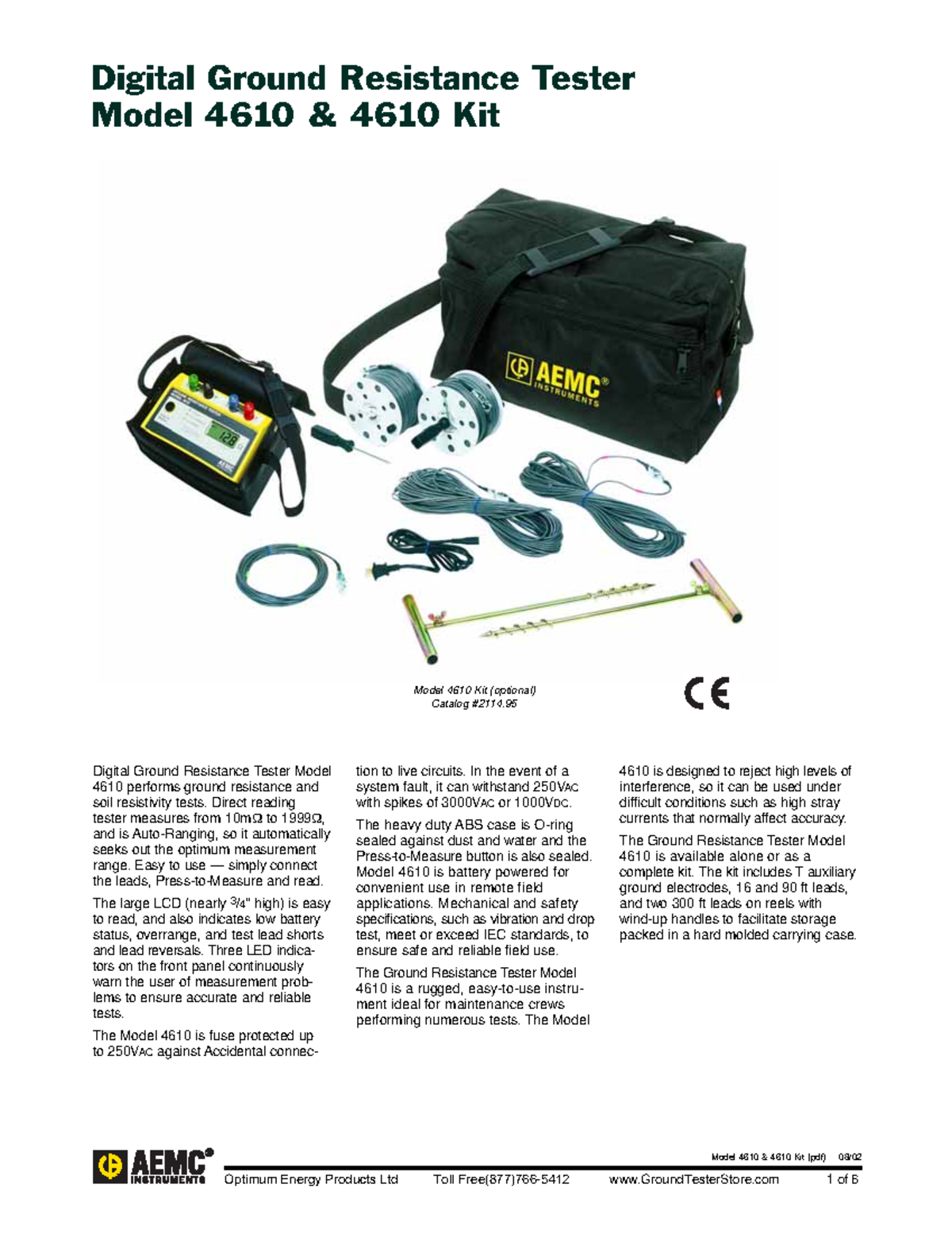 AEMC - Digital Ground Resistance Tester, 4610 sd - Model 4610 & 4610 ...