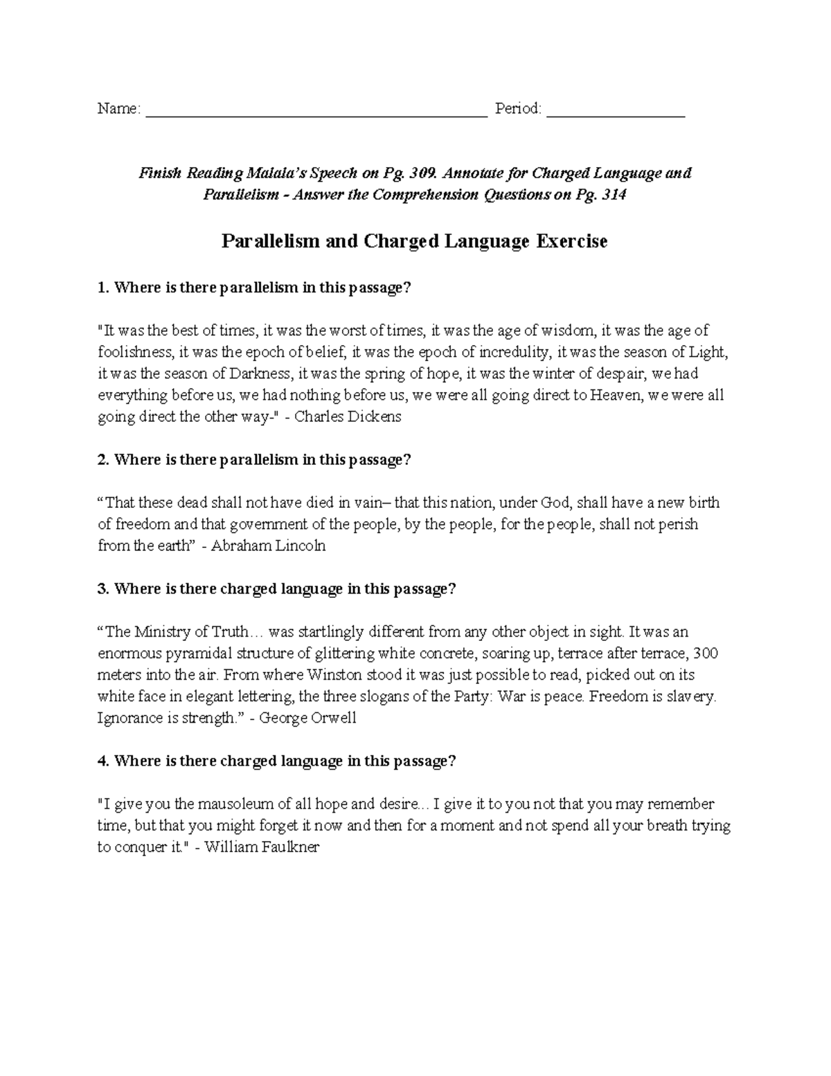 Parallelism & Charged Language Practice - Name