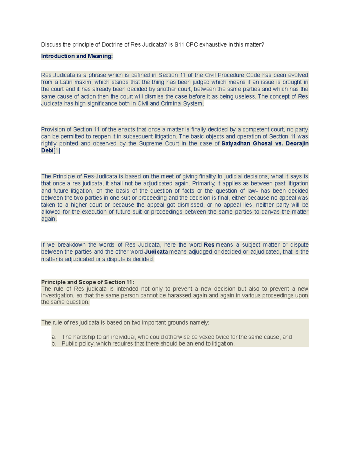 CPCC - Contract Law - Discuss the principle of Doctrine of Res Judicata ...