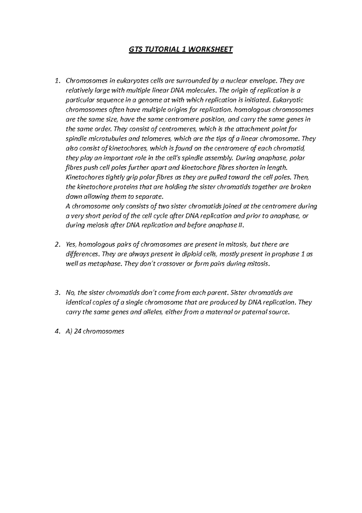 GTS Tutorial 1 Worksheet - GTS TUTORIAL 1 WORKSHEET Chromosomes in ...