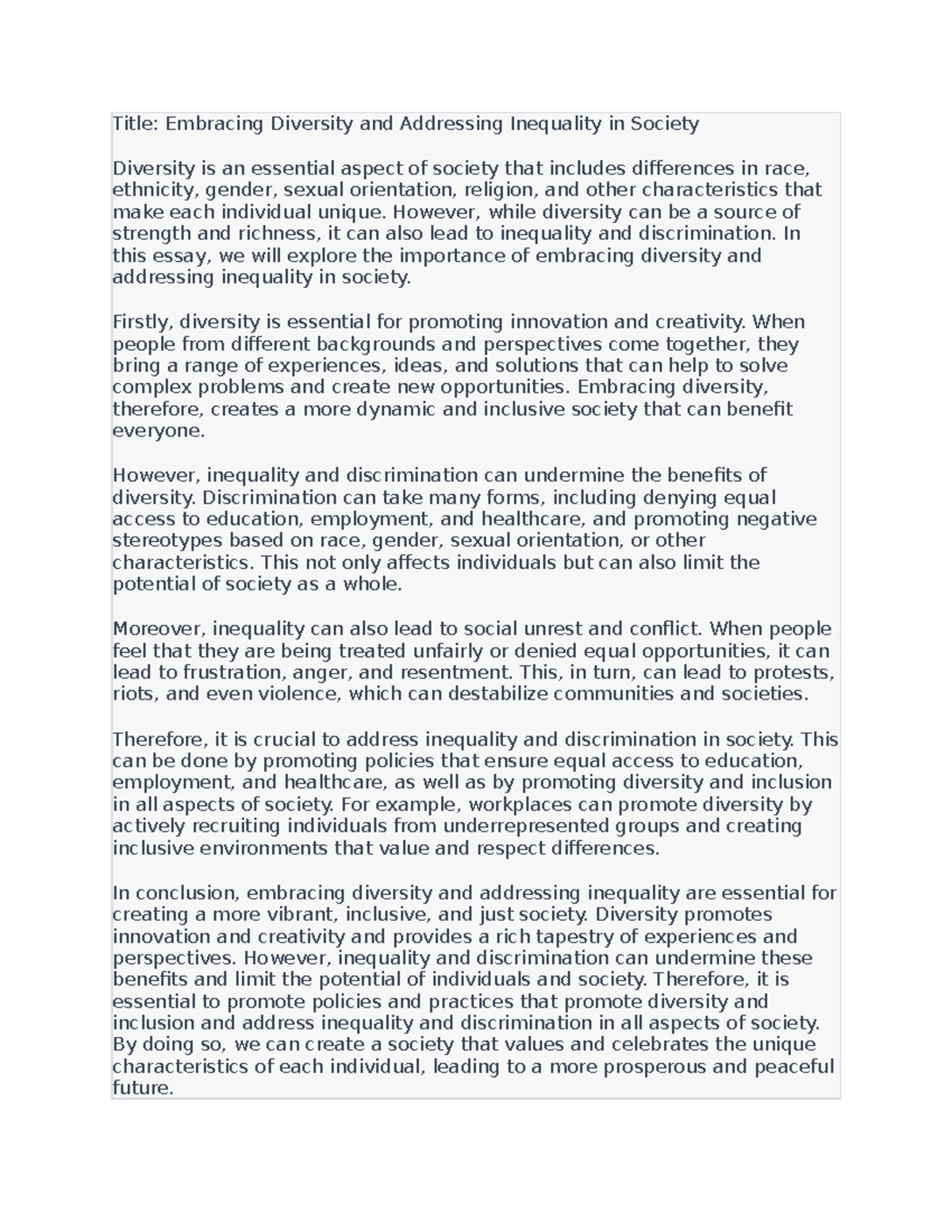 Embracing Diversity and Addressing Inequality in Society - However ...