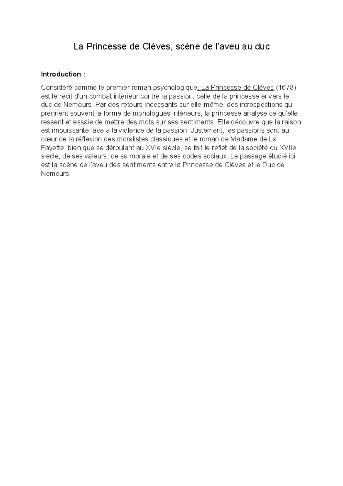 La Princesse de Clèves scène de l'aveu des sentiments au duc de Nemours - La Princesse de Clèves ...