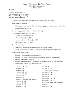 Calculus 3 Syllabus - n/a - MATH 2241, Calculus III Section 020, Summer ...