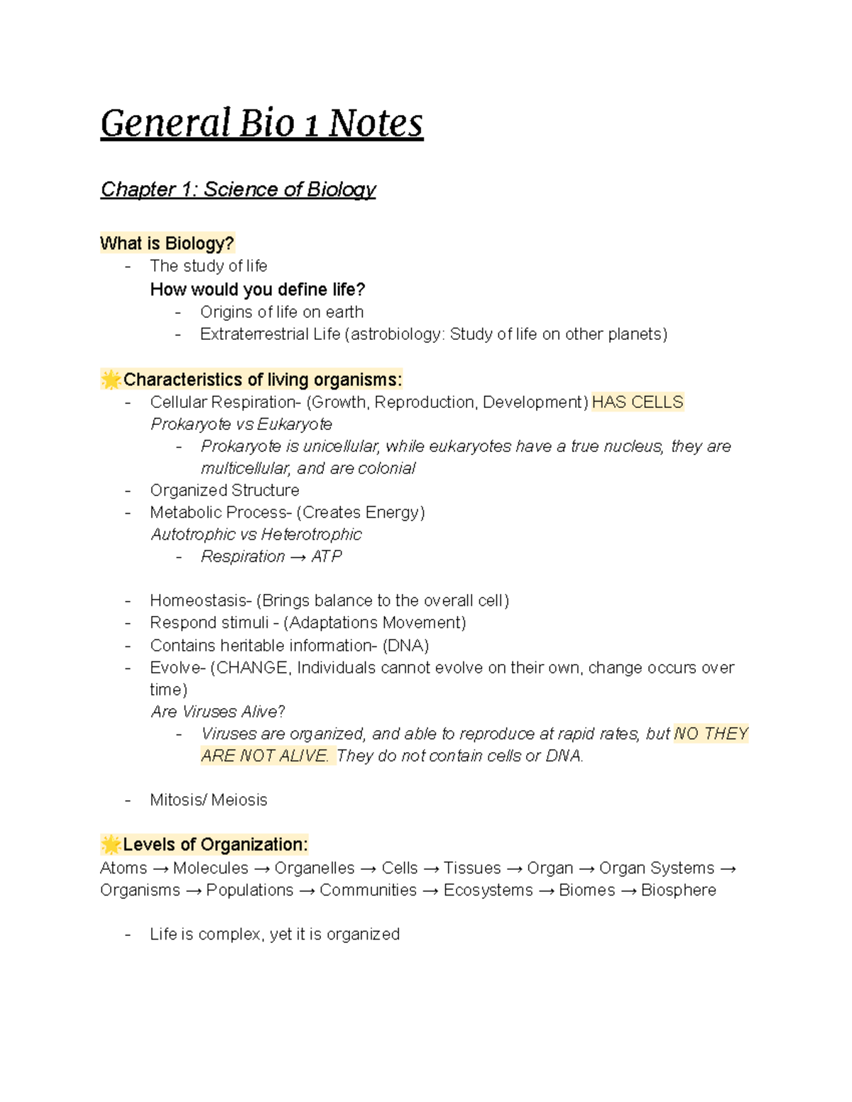 General Biology 1 Notes - General Bio 1 Notes Chapter 1: Science of ...