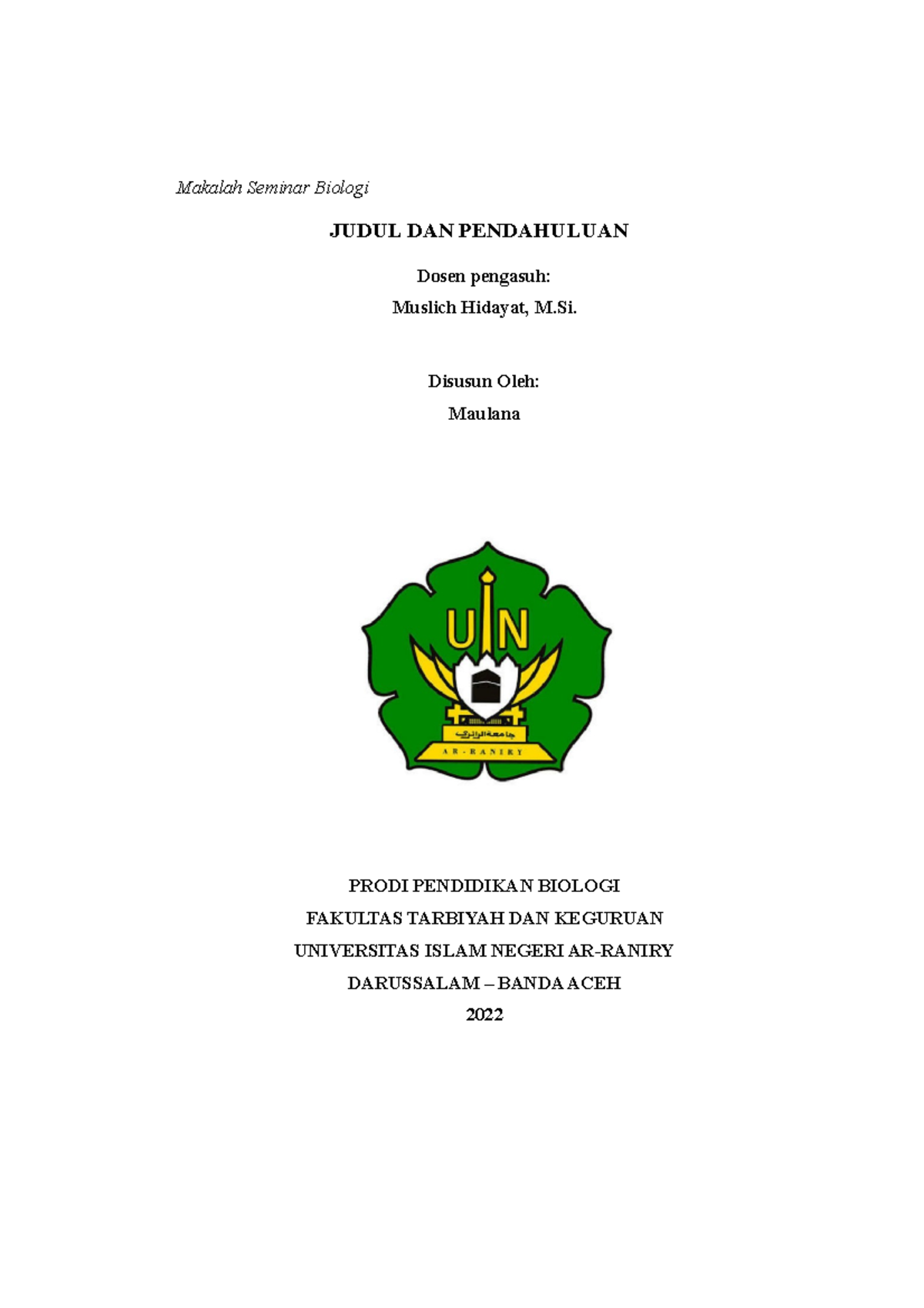14 Makalah Seminar biologi - Makalah Seminar Biologi JUDUL DAN ...