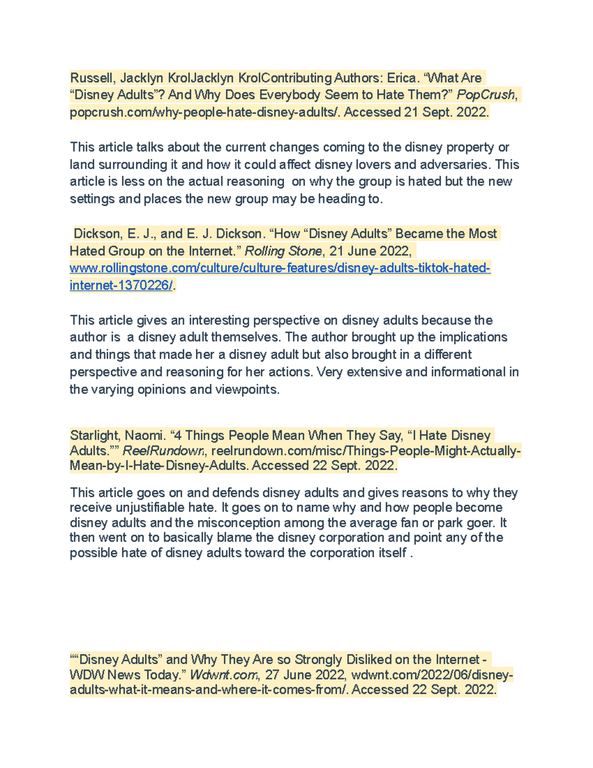 Disney hate club - open writing assignments - Russell, Jacklyn ...